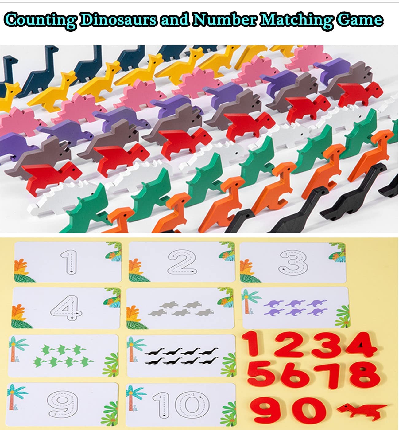Counting Dinosaurs Toys with Matching Sorting Cards, Preschool Educational Toy for Matching, Counting and Sorting School Supplies Learning Activities Kids Age 4 5 6 7 Girls Boys Birthday Gift