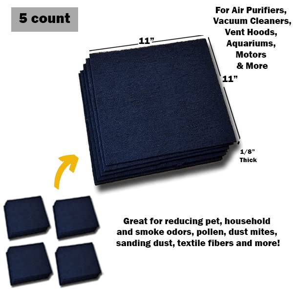 ALL PARTS ETC. Black Charcoal Filter 11β x 11β Cut To Fit | 5 Sheets | Anti-Odor Material, Activated Charcoal Carbon Air Filter for Air Purifiers, Vent Hoods, Vacuums, Aquariums, Microwaves & More