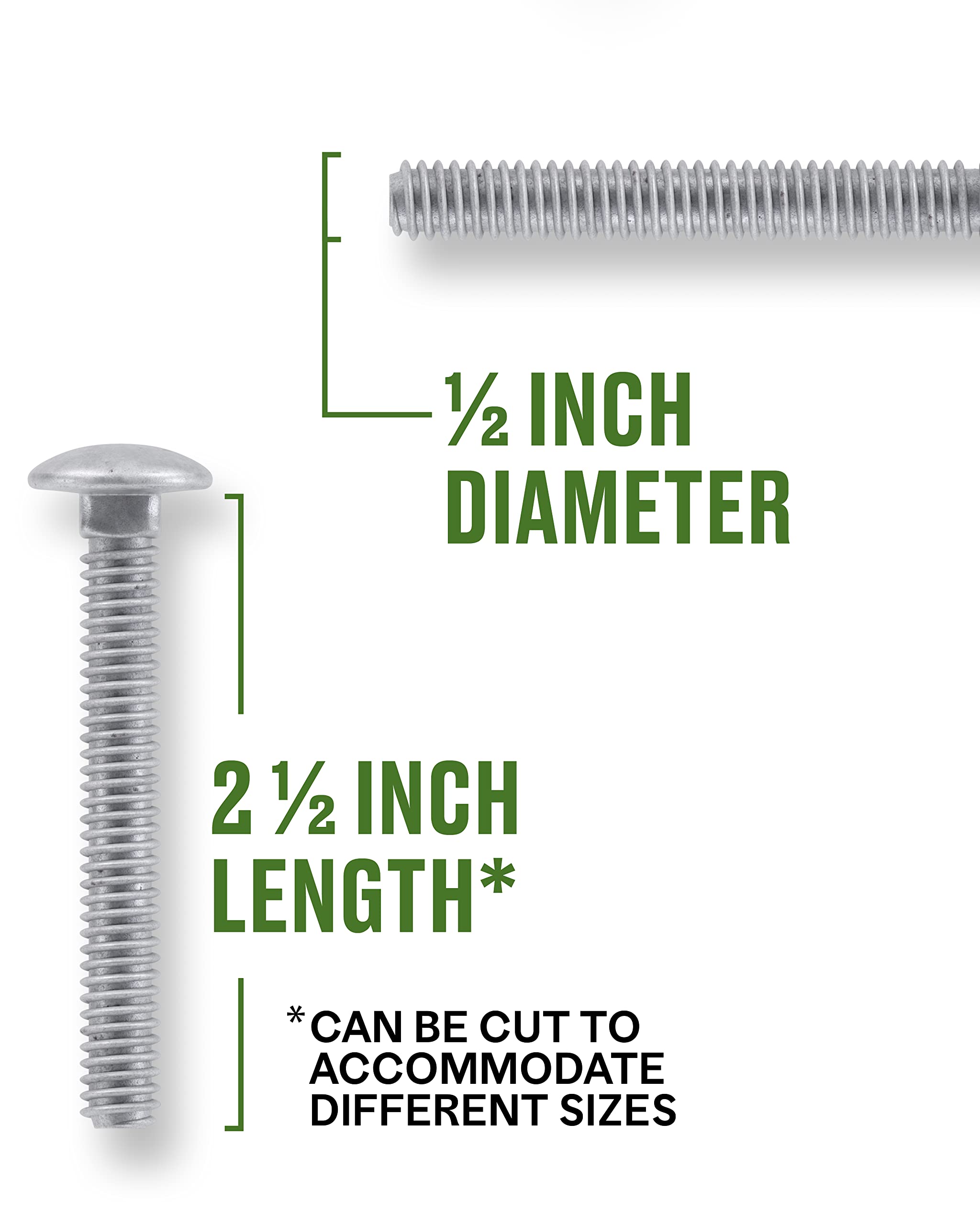 Hillman Group Galvanized Carriage Bolt 1/2” x 2-1/2”, 50 Count, Blunt Point, Alloy Steel, Self-Locking Round Head Fasteners, Wood and Metal, No Washer Needed, Rust-Resistant (812611)