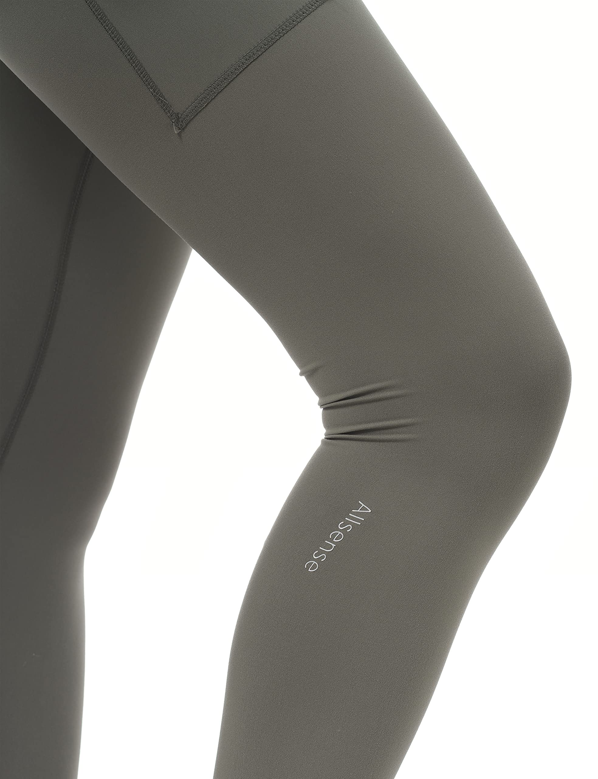 Allsense Women's High Waist Yoga Leggings with Inside and Back Zipper Pockets, Sports Gym Workout Running Pants S OliveGreen