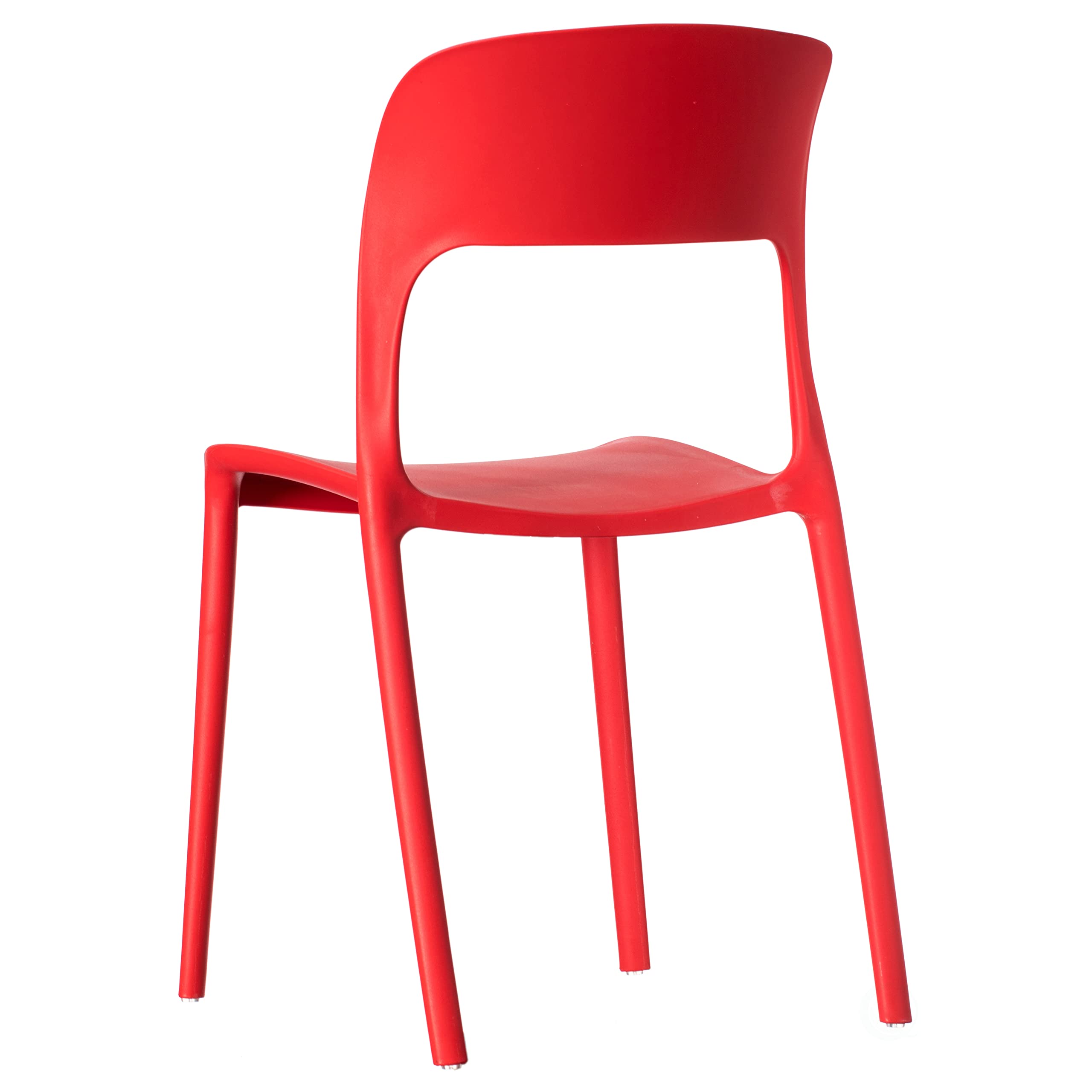 Fabulaxe Modern Plastic Outdoor Dining Chair with Open Curved Back, Red