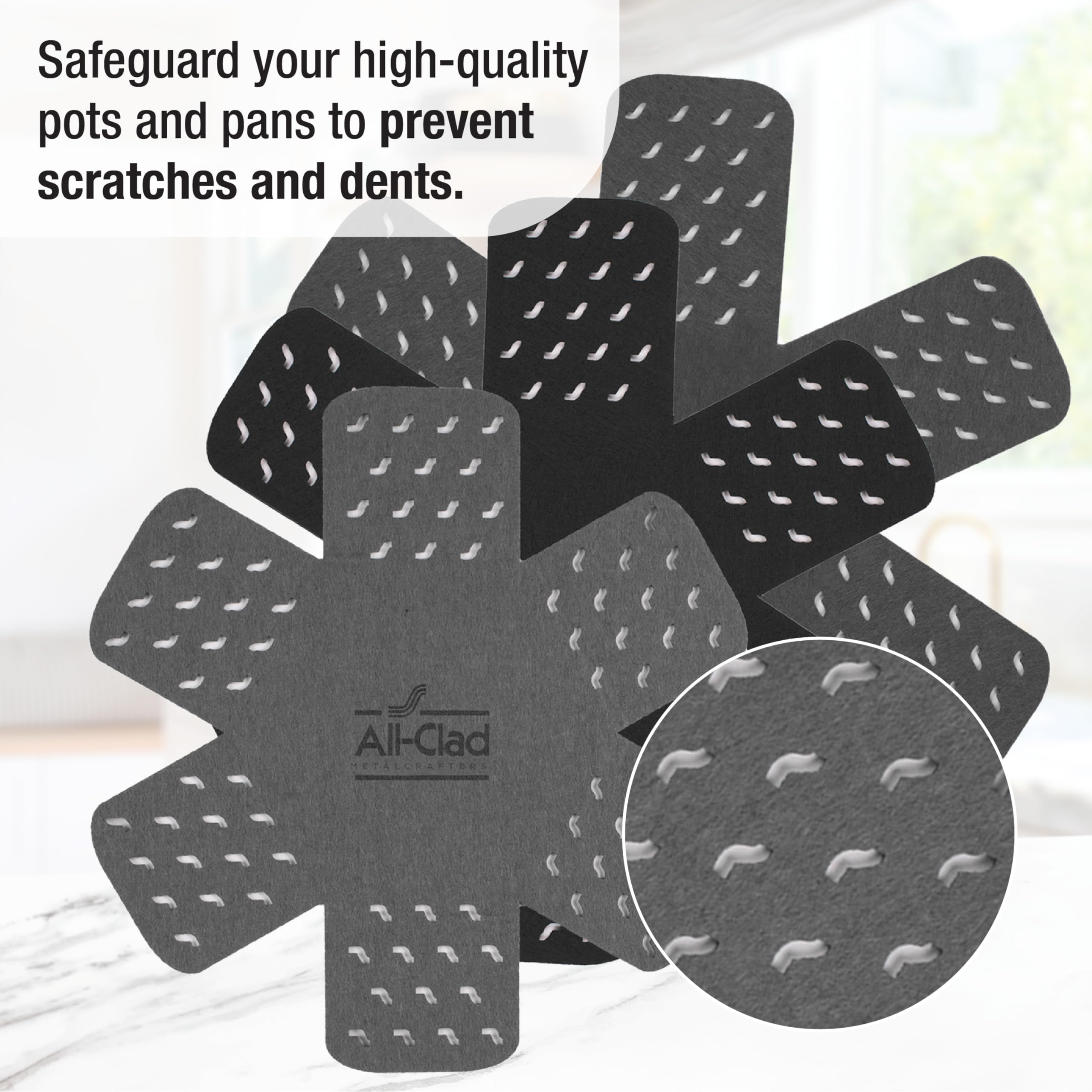 All-Clad Premium Cookware Protectors: Pot and Pan Protectors for Kitchen Organization - Perfect for Cast Iron, Steel, or Glass, 6-Piece, Black/Grey