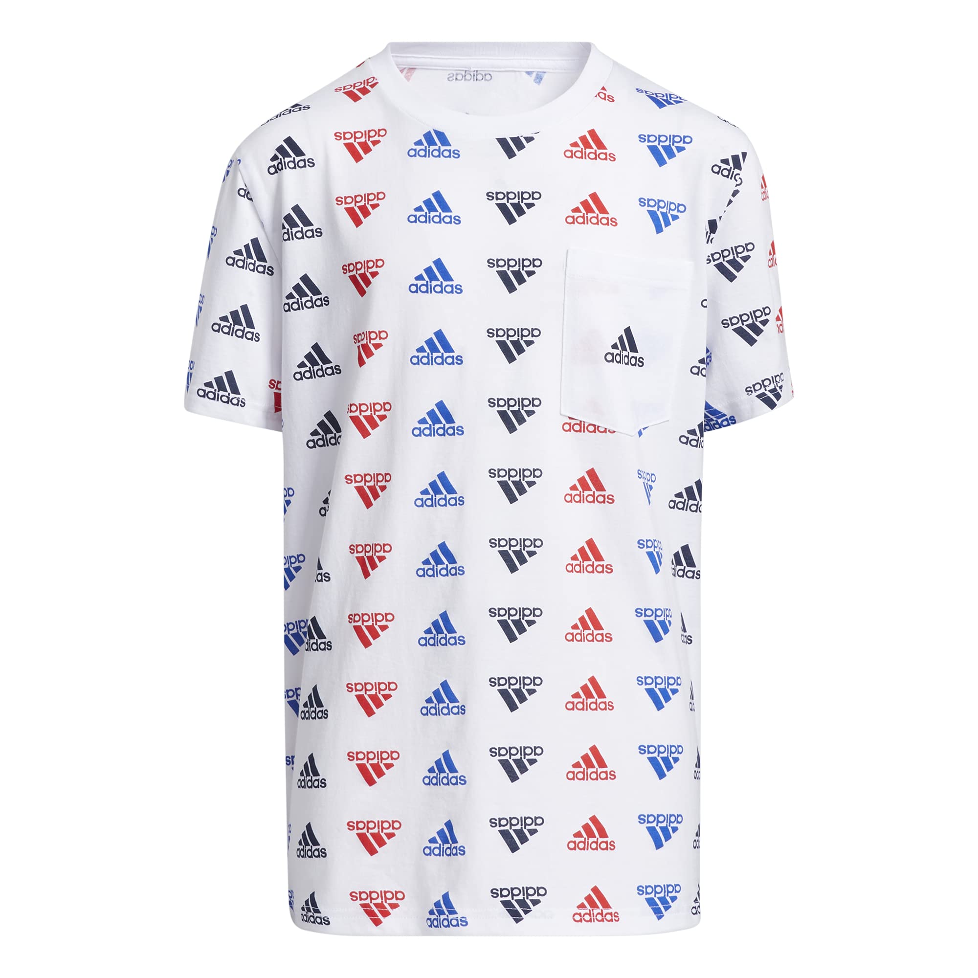 adidas Boys' Brand Love Printed T-Shirt (as1, Alpha, l, Regular, White/Vivid Red/Blue)