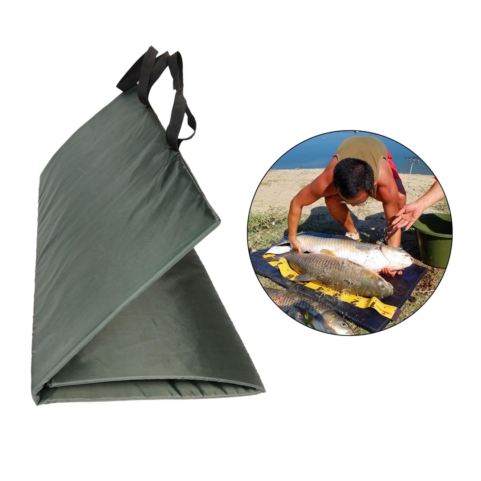 Almencla Waterproof Carp Fishing Unhooking Mat Weigh Straps Pad Fishing Tackle Pad, 100cmx60cm