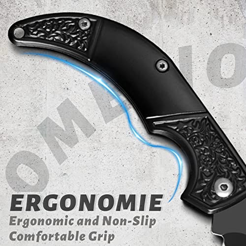 Omesio Pocket Knife Mini 3.34 inch Small Two-Handed Folding Knife Two-Handed Knife Keychain Knife Outdoor Sharp Black