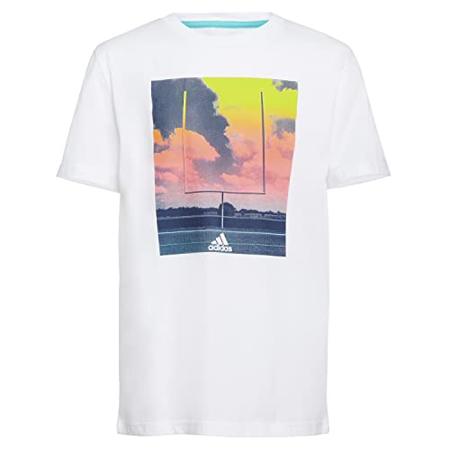 adidas Boys' Short Sleeve Cotton Graphic Novelty T-Shirt, White, Small (8)
