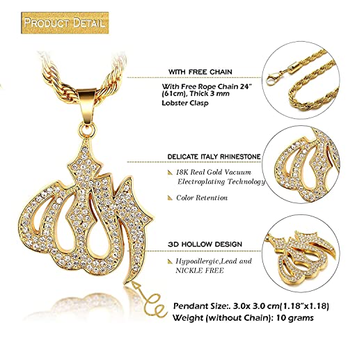Allah God Muslim Islamic Gold Plated Brass Locket Pendant For Men Women Boys Girls