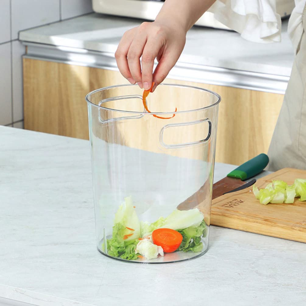 SEWACC Small Trash Can Plastic Wastebasket Clear Garbage Container Bin Ice Bucket Flower Arrangement for Bathroom Bedroom Kitchen Home Office 17.5X16.5CM Trash Cans