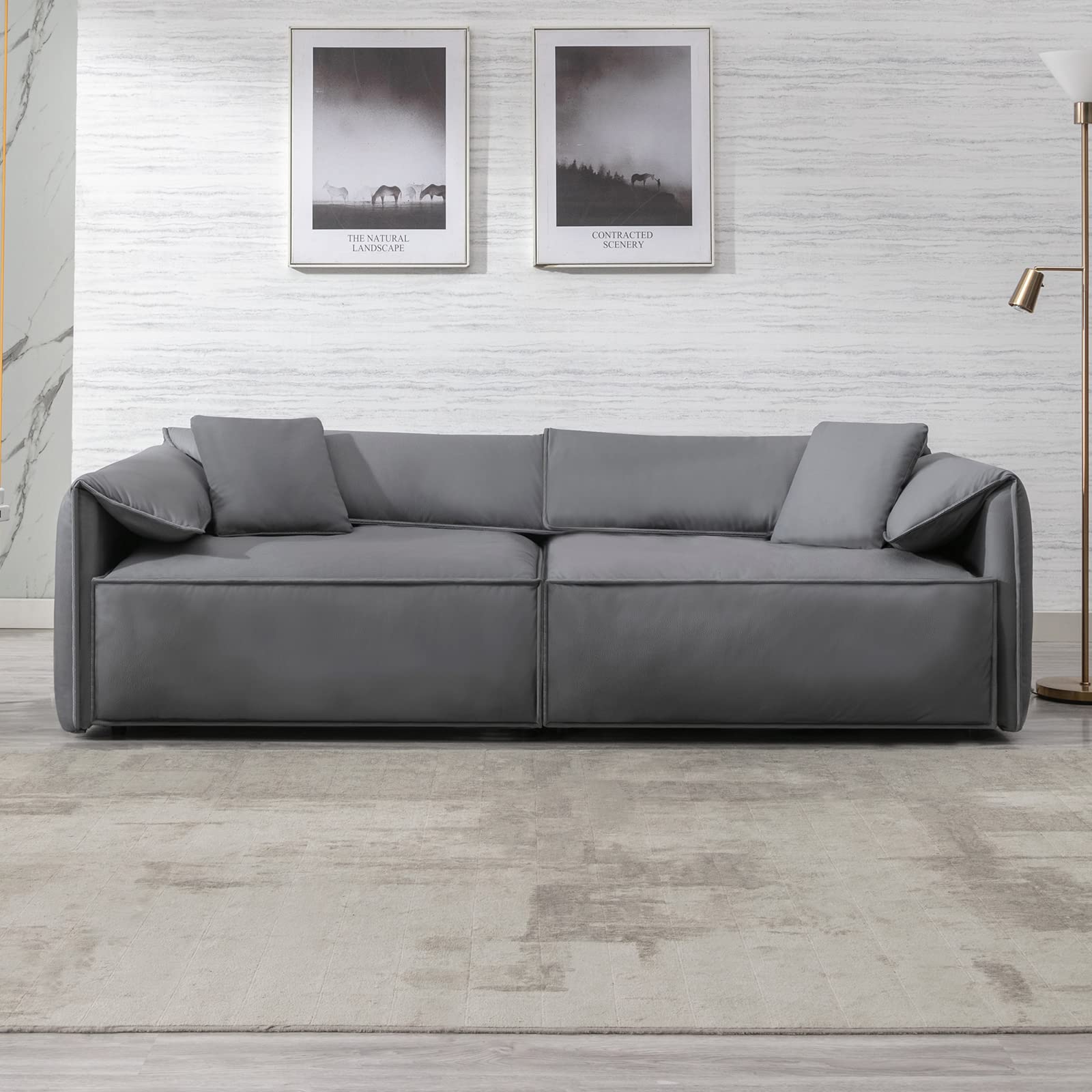 BALUS 97" Oversized Sofa Couch, Faux Leather Modern Couch for Living Room - Dark Grey