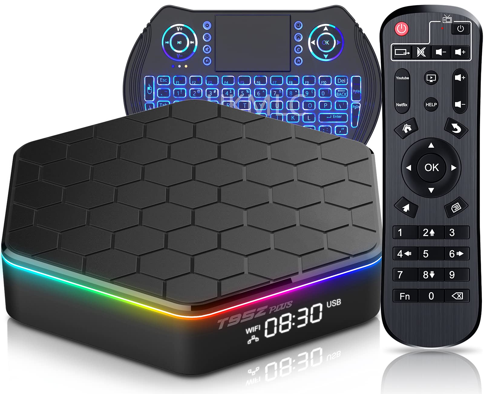 Android TV Box 12.0, T95Z Plus Smart TV Box H618 4GB 32GB Support 2.4G/5.8G WiFi6 Bluetooth 5.0 with Mini Backlit Keyboard Ethernet LAN 3D/6K Video Android Box Set Top TV Box