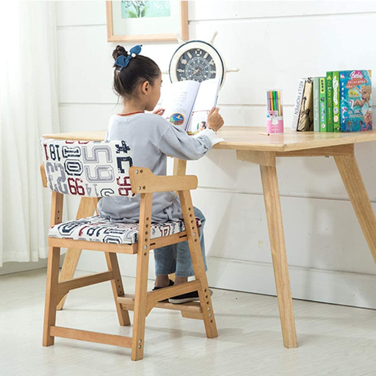 LTT LT Student Safety Chair, Work Chair, Child Work Seat with Armrests, 6 Height Adjustable Children Chair Solid Wood, Suitable for Children of Different Ages,Yellow