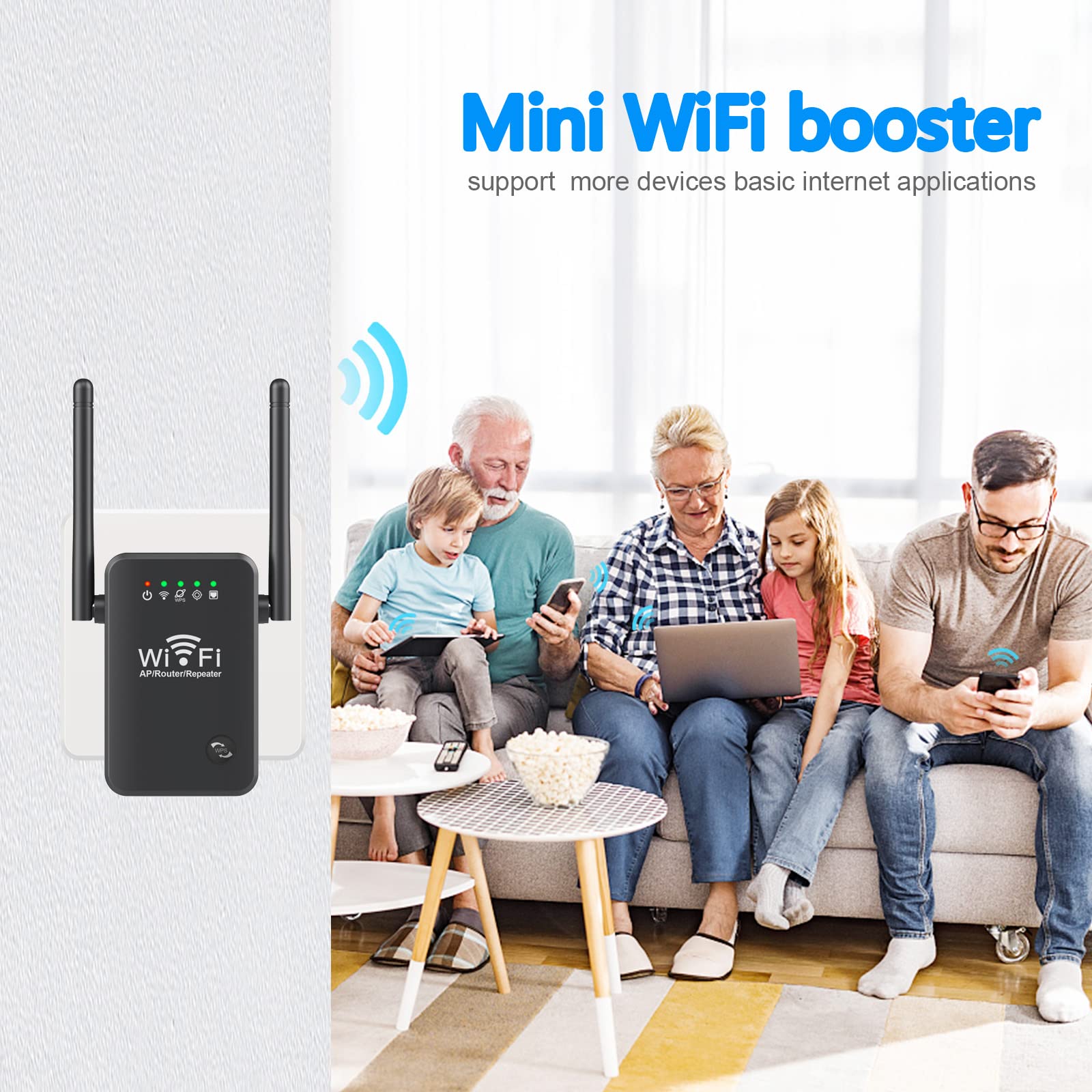 Amake WiFi Extender WiFi Extenders Signal Booster for Home, Single Band WiFi Range Extender, Internet Booster, Supports Access Point, Wall Plug Design