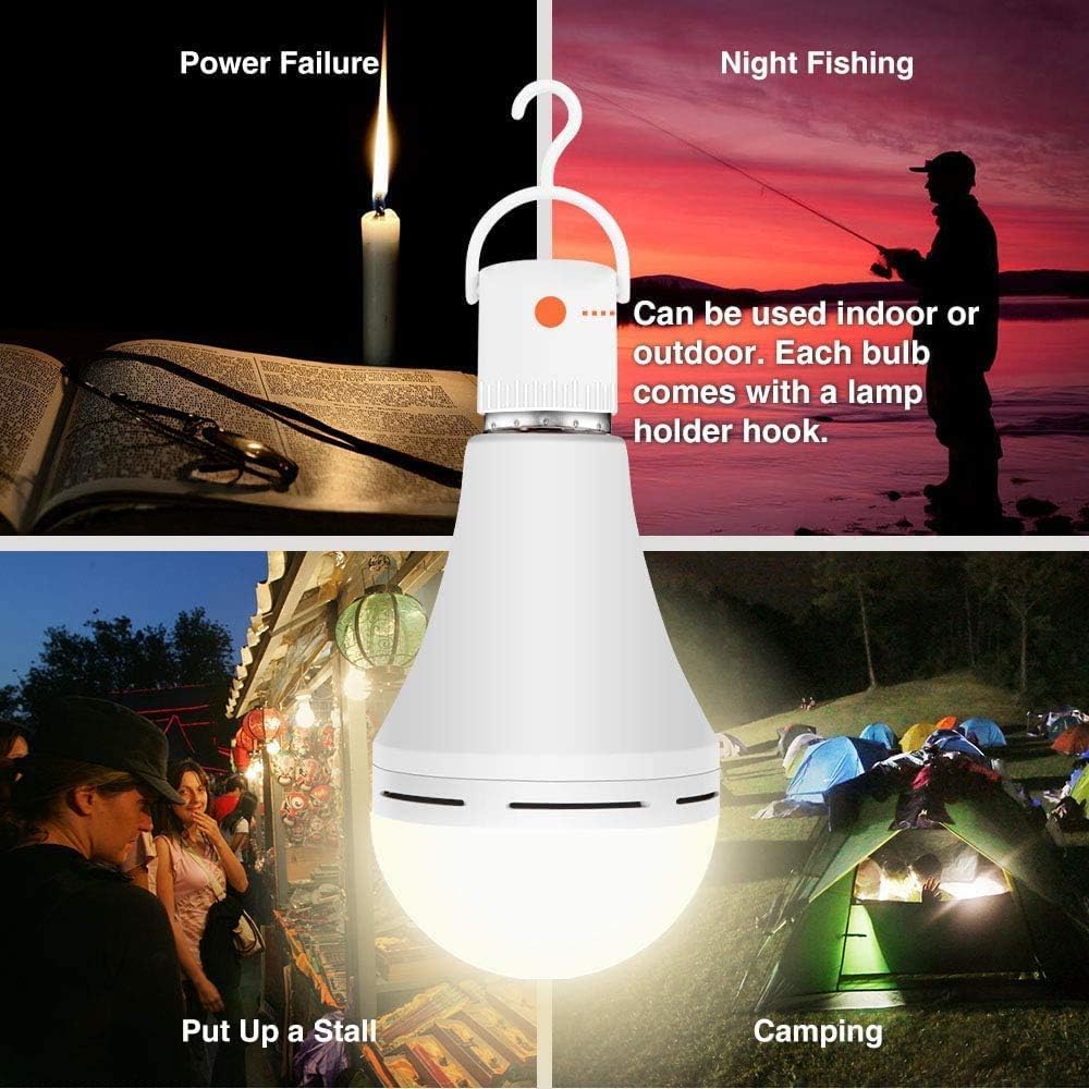 garageangle 4Pack Rechargeable Emergency 15W LED Light Bulb,Battery LED Bulbs Light 150W Equivalent for Power Outage Camping Outdoor Activity Hurricane 6000K E26 Base Emergency Lighting Bulb