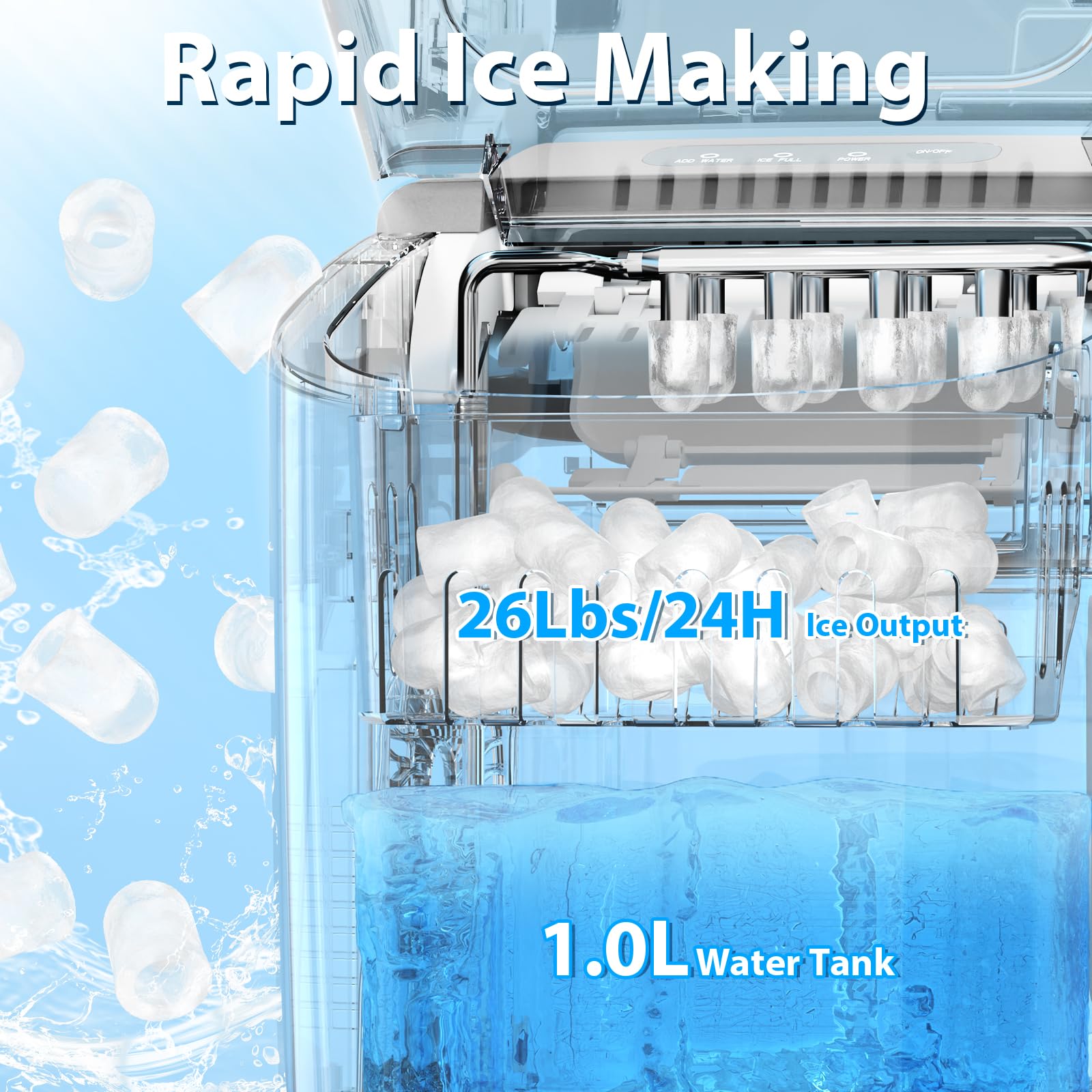 Antarctic Star Countertop Ice Maker,Portable Ice Makers with Self-Cleaning, Bullet Ice Machine, 26Lbs/24H, 9 Ice Cubes Ready in 6 Mins for Kitchen Bar Party RV, Grey