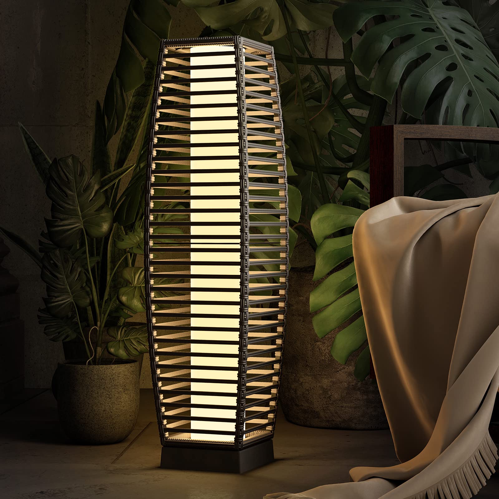 Grand patio Outdoor Solar-Powered Floor Lamp Weather-Resistant Wicker Woven Lights for Deck, Garden, Lawn, Driveway, Pool, Porch - Medium Crossover