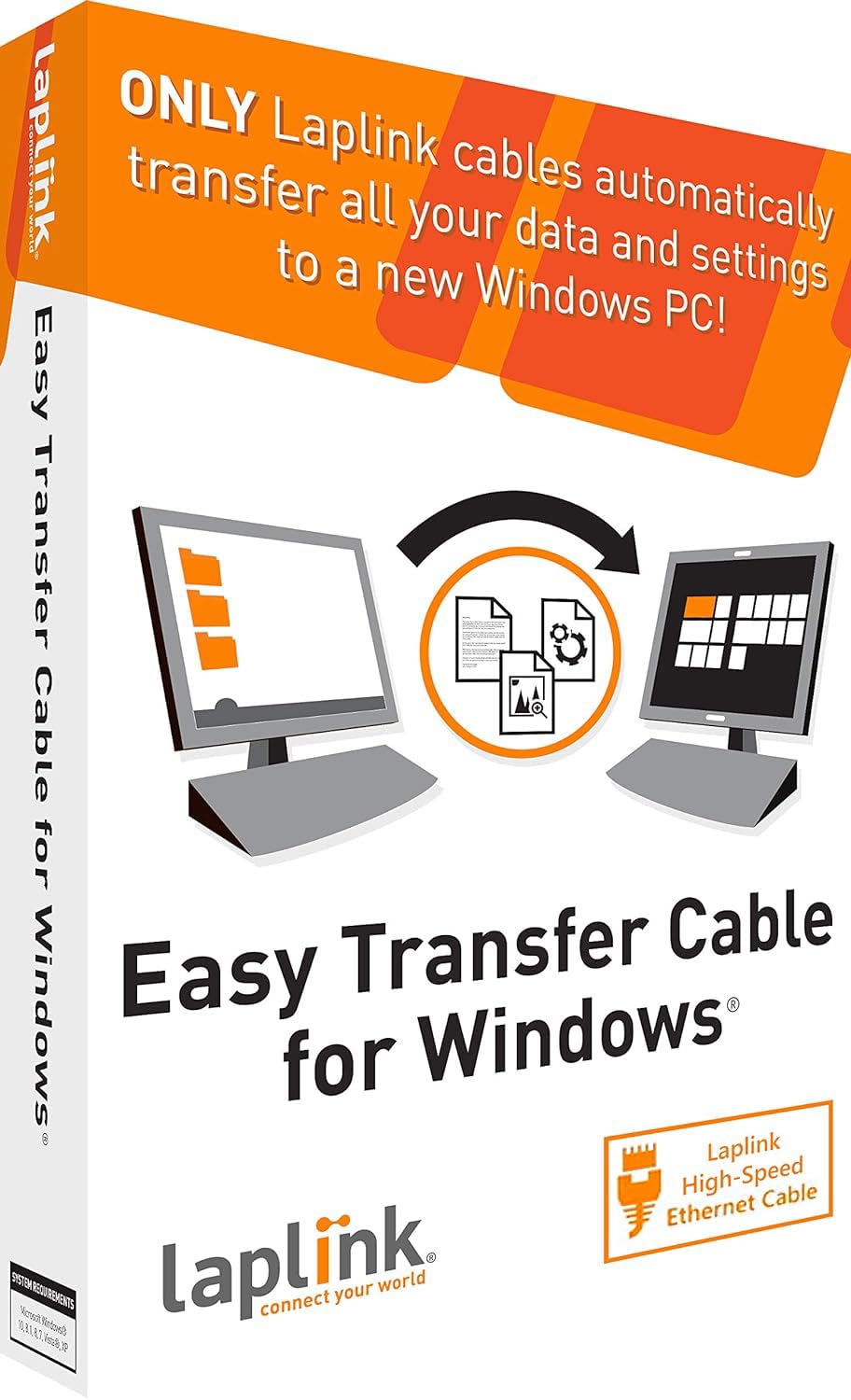 Laplink Easy Transfer Cable for Windows, Includes PCmover Express Software and Ethernet PC to PC Cable, Single Use License, Transfers Files, Settings, and User Profiles. Compatible with Windows 11