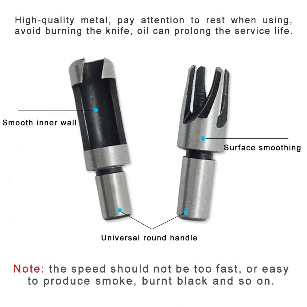 SaferCCTV 4Pcs Countersink Drill Bit Set, 8pcs Wood Plug Cutter Drill Bit Set for Tapered 5/8" 1/2" 3/8" 1/4" Woodworking Cork Drill Bit Knife