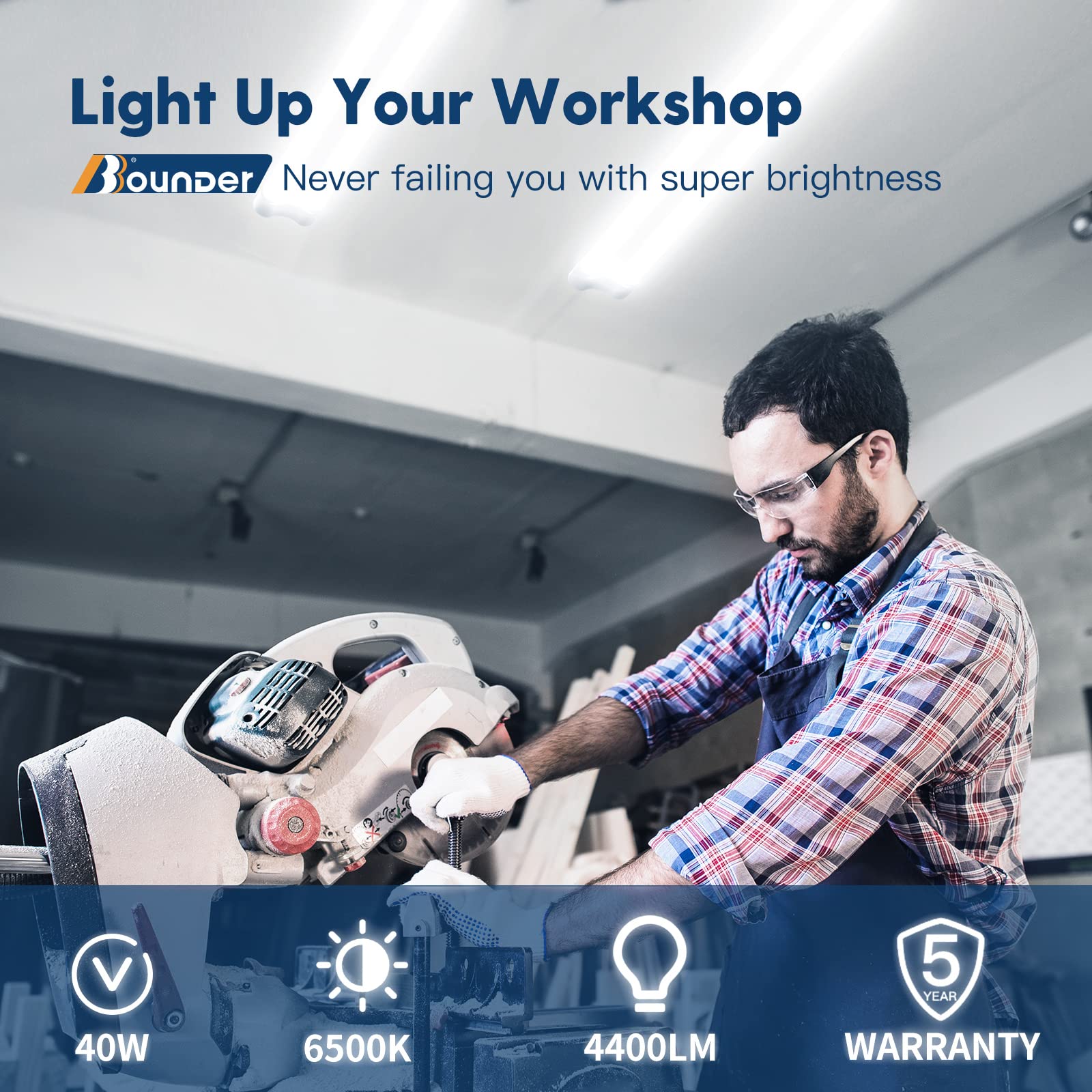 BBOUNDER 8 Pack Linkable LED Utility Shop Light, 4400 LM, 6500K Cool Daylight, 4 FT, 48 Inch Integrated Fixture for Garage, 40W Equivalent 250W, Surface + Suspension Mount, White