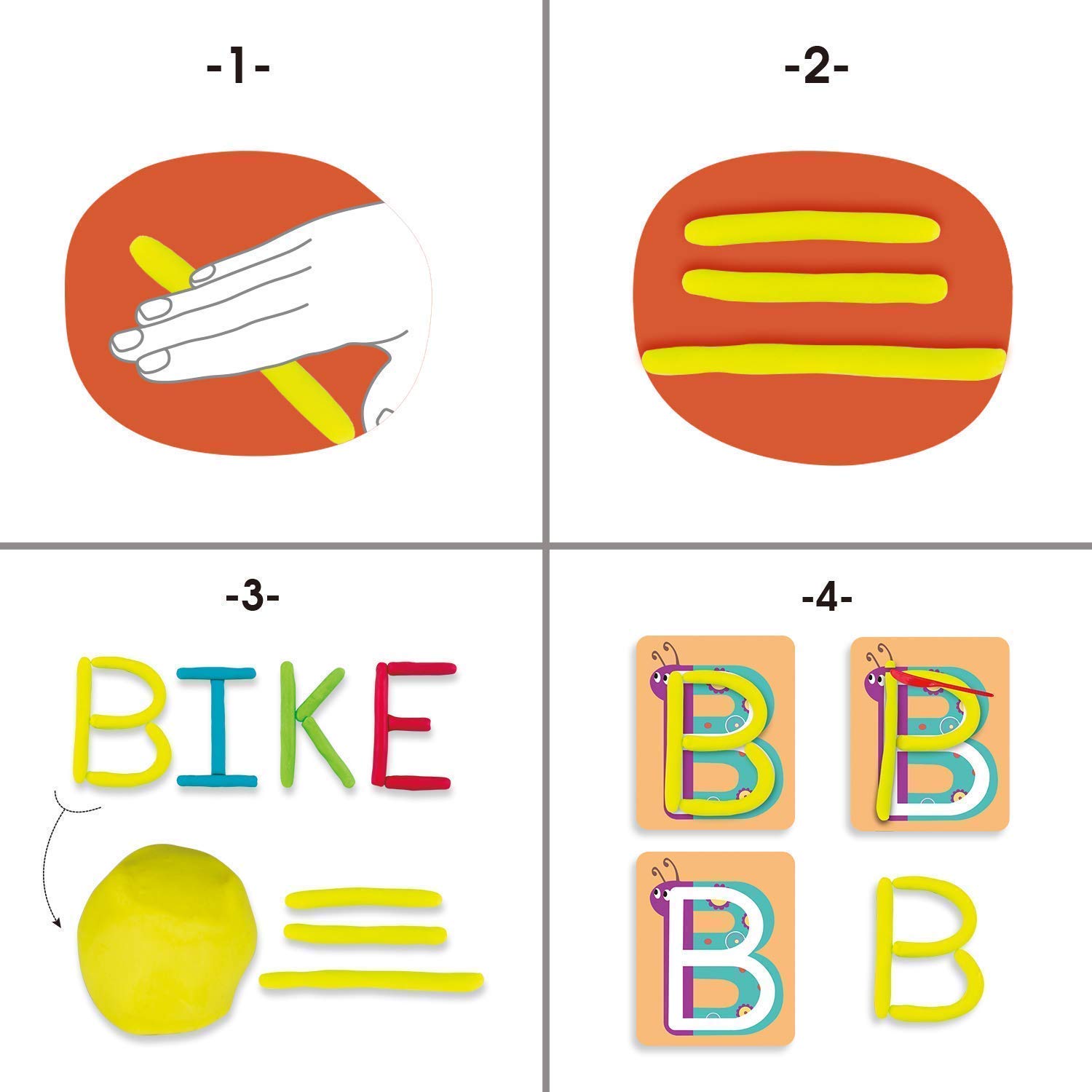 Dough Preschool Education Recognition Fundamental Starter Set, Alphabet Shape and Learn Letters and Language, 3 Years and Up with 4 Colors Dough