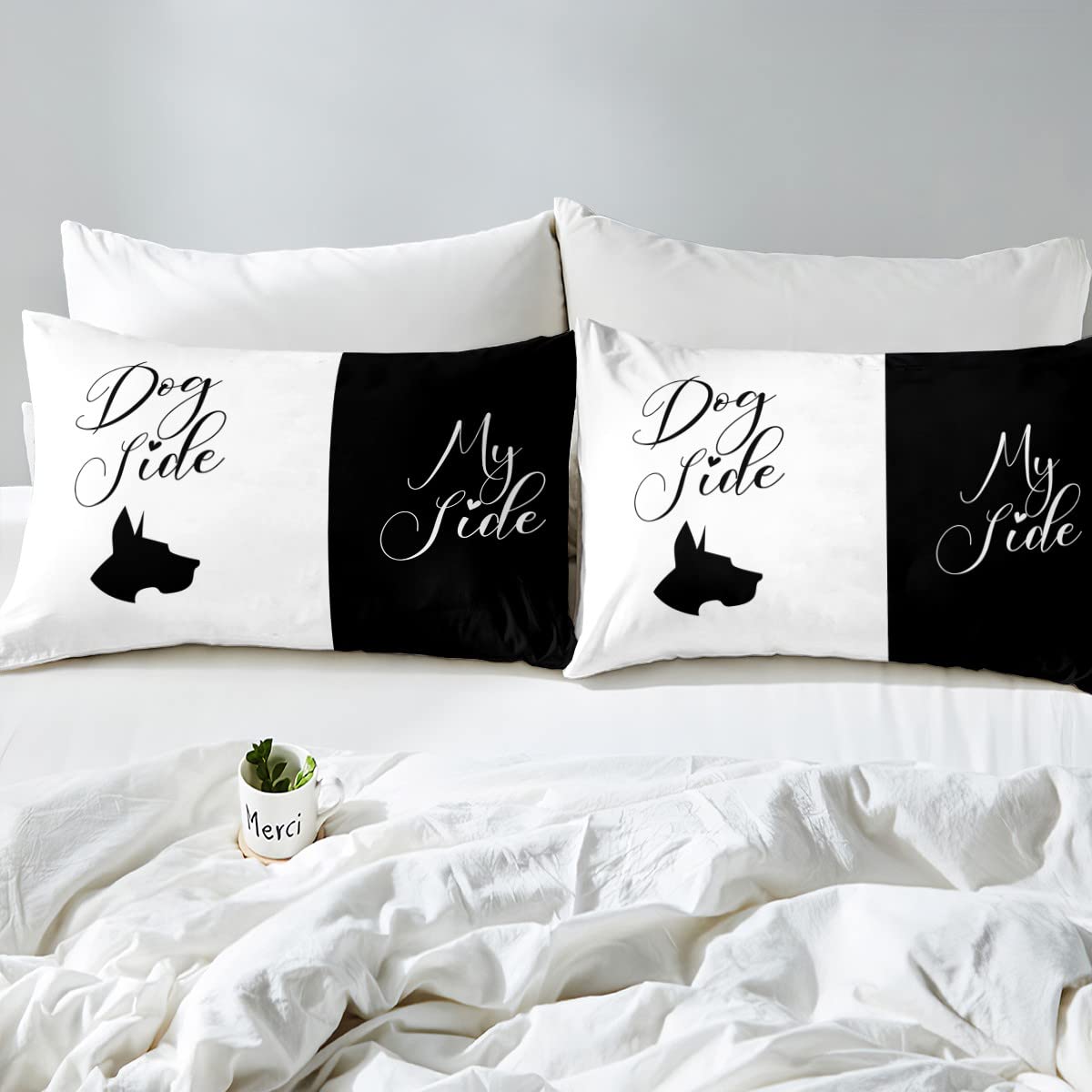 Erosebridal Dog Side My Side Comforter Cover King Size Black White Duvet Cover Microfiber Romantic Love Bedding Set Valentine's Day Wedding Anniversary Quilt Cover Room Decor with 2 Pillow Cases