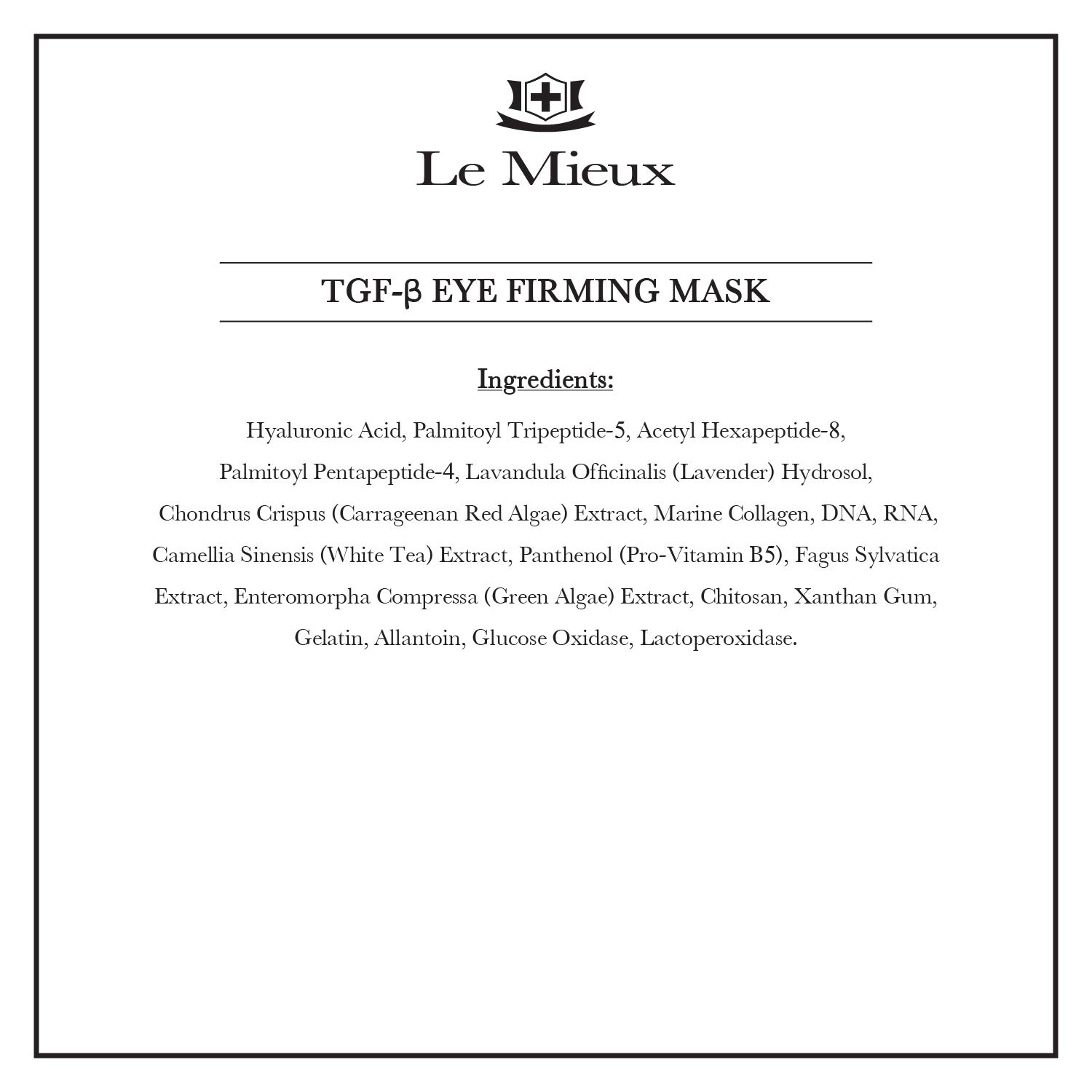 Le Mieux TGF-B Eye Firming Mask - Triple Growth Factor Serum Eye Patches for Visible Puffiness, Fine Lines & Dark Circles with Red & Green Algae, Hyaluronic Acid, Peptides (4 Masks)