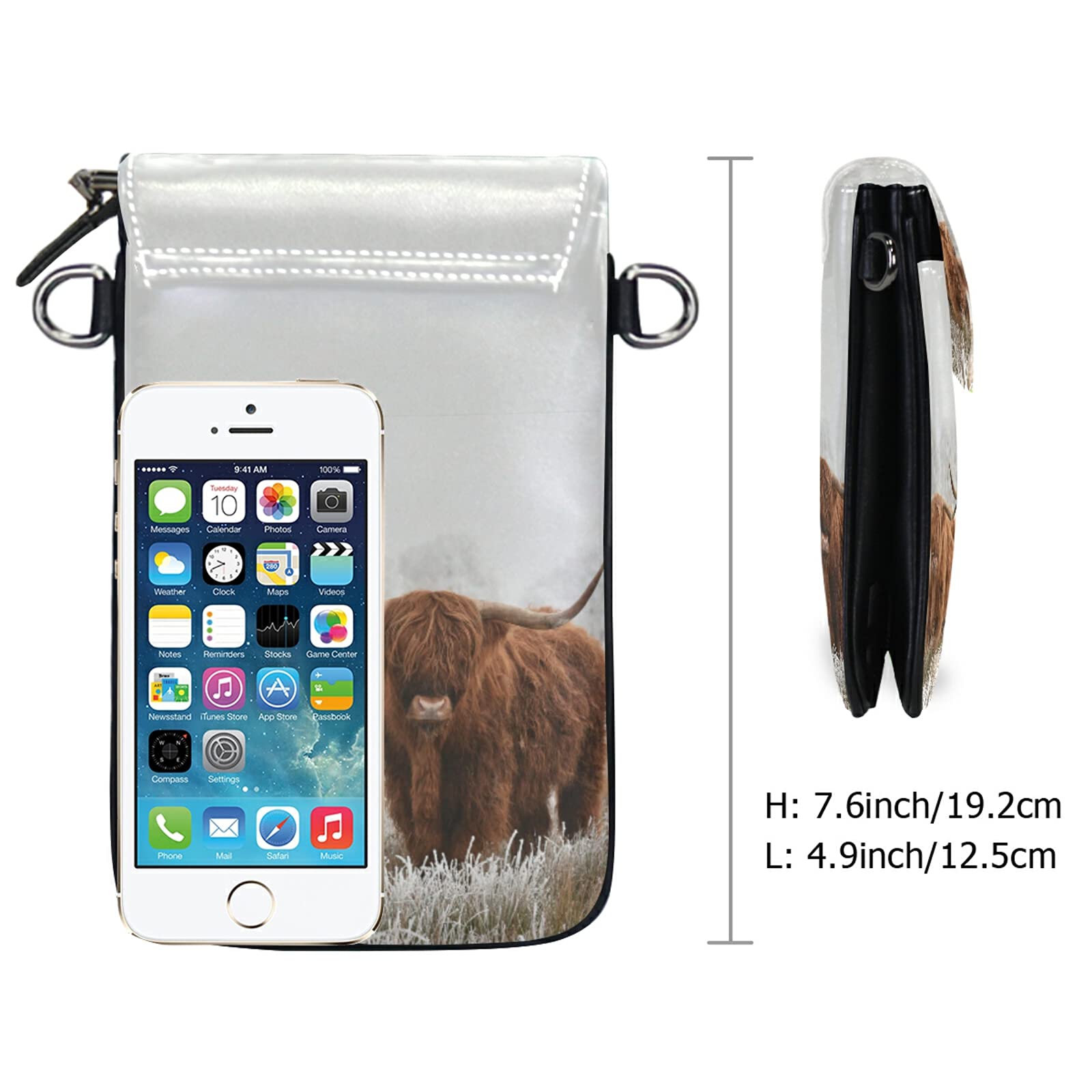 Hairy Scottish Highlanders Cows Small Crossbody Cell Phone Bag for Women, Mini Shoulder Handbag Wallet Card Hold Purse