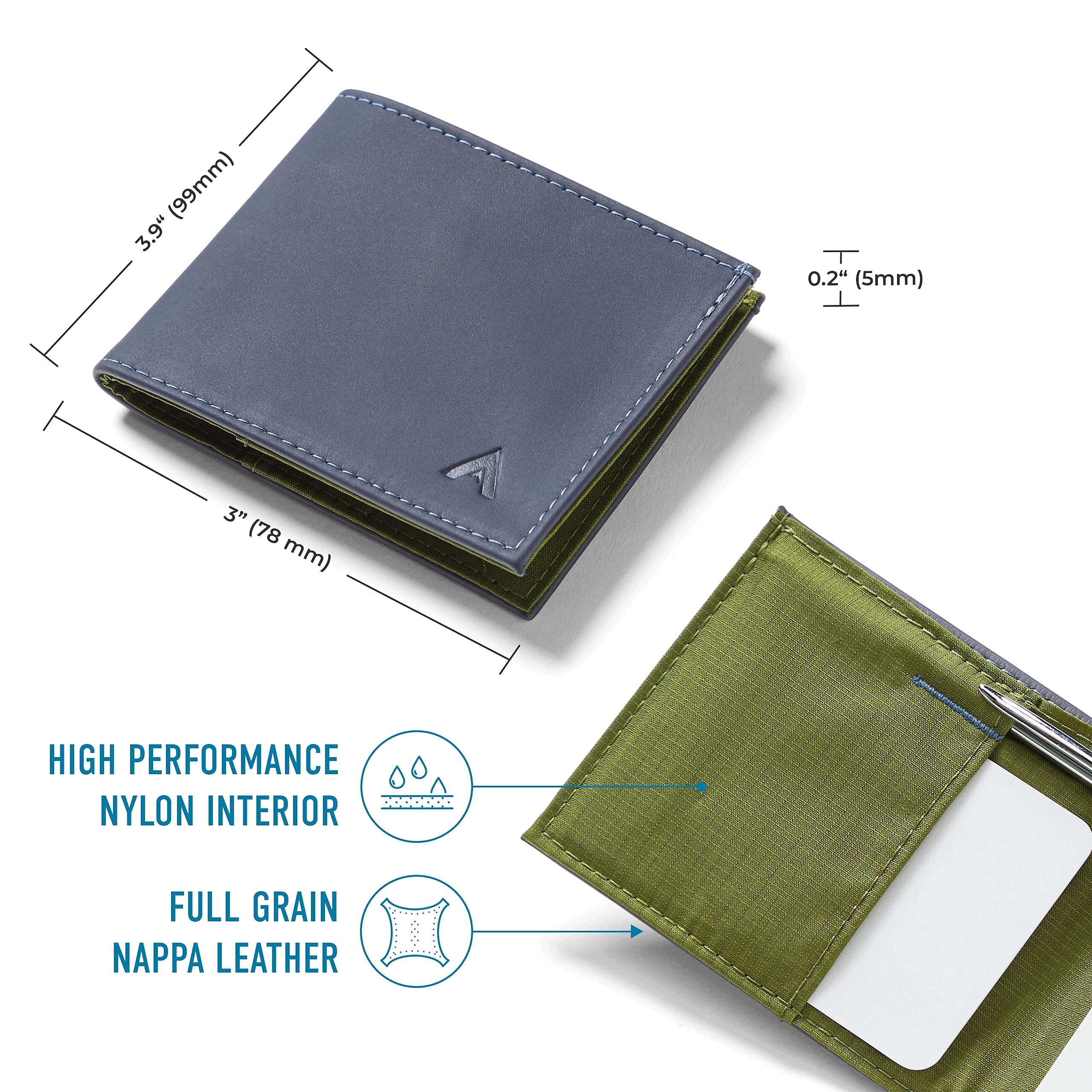 Allett Sport Wallet, Midnight Blue | Leather, RFID Blocking | Slim, Minimalist, Bifold Wallet, Thin, Front Pocket | Holds 2-10+ Cards, Bills | Wallets for Men & Women | Made in the USA