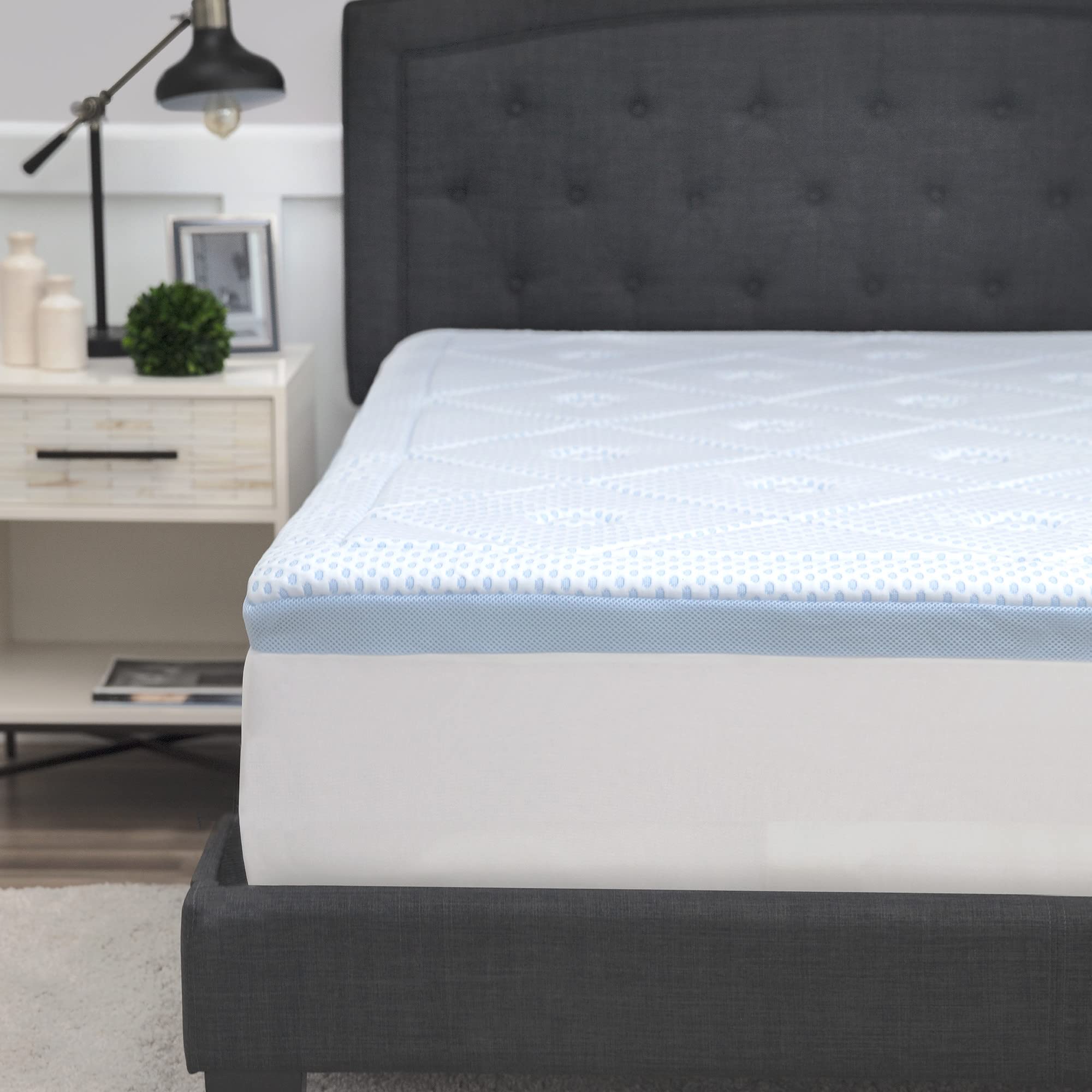 SensorPEDIC SensorCOOL 3-Inch Quilted Gel-Infused Memory Foam Bed Topper, King, White