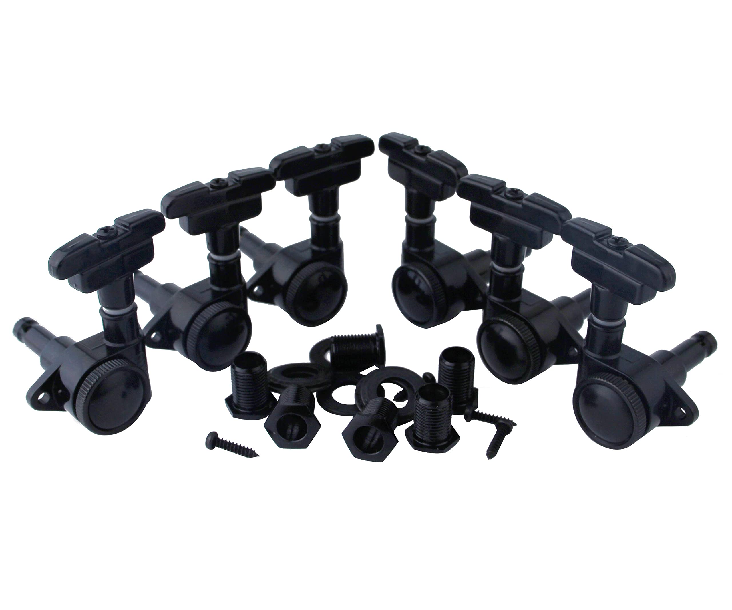 Guyker Guitar Locking Tuners (3L + 3R Handed) - 1:21 Lock String Art Deco Rotomatic Tuning Key Pegs Machine Head with Imperial Style Head Replacement for Electric, Folk or Acoustic Guitars - black