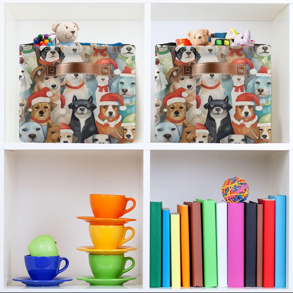 Storage Basket Christmas Dog Large Collapsible Storage Baskets Bins with Handles Cube Laundry Organizer for Nursery Home Office Pantry