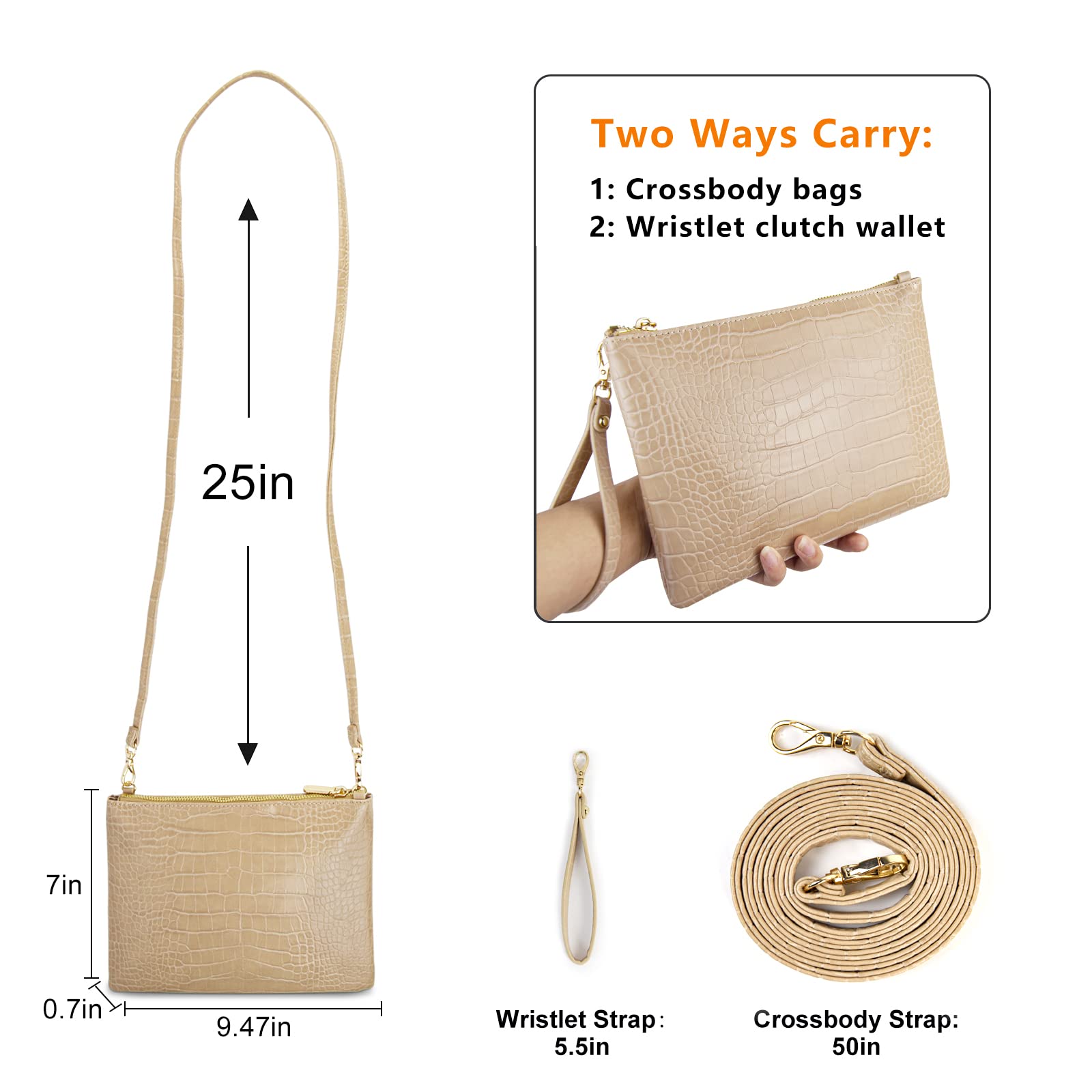 AMELIE GALANTI Small Crossbody Purse Bag For Women,Wristlet Clutch Handbag And Crossbody Wallet With Shoulder Strap For Cell Phone (Pattern-beige)