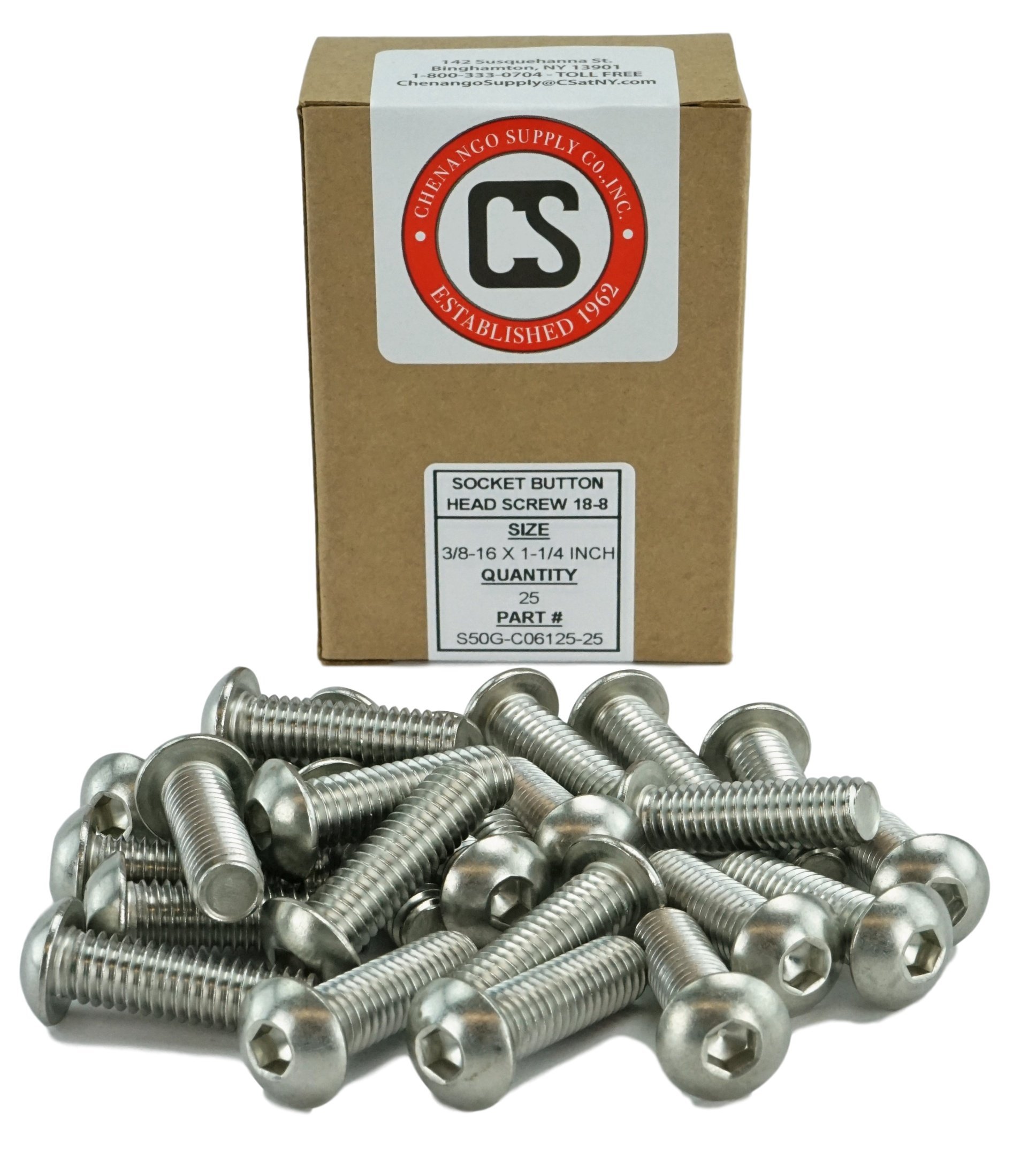 Stainless 3/8-16 x 1-1/4" (3/4" to 3" Available) Socket Button Head Cap Screws, Full Thread, Hex Drive, Stainless Steel 18-8, Coarse Thread (3/8-16 X 1-1/4)