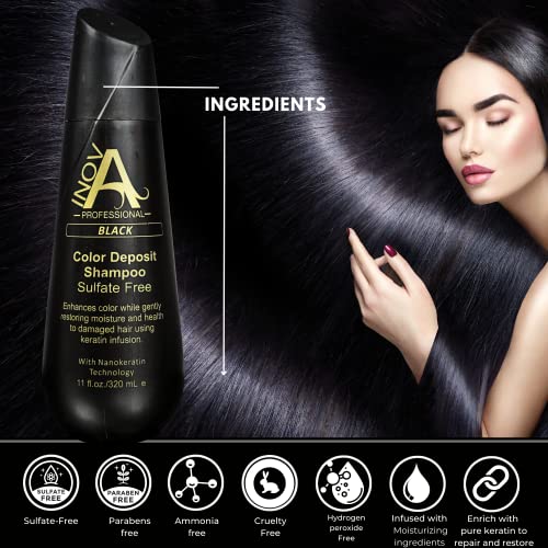 Inova Professional Color Revive & Enhance - Smooth Protection Sulfate-Free Shampoo - Color Deposit Black, 11 Fluid Ounce