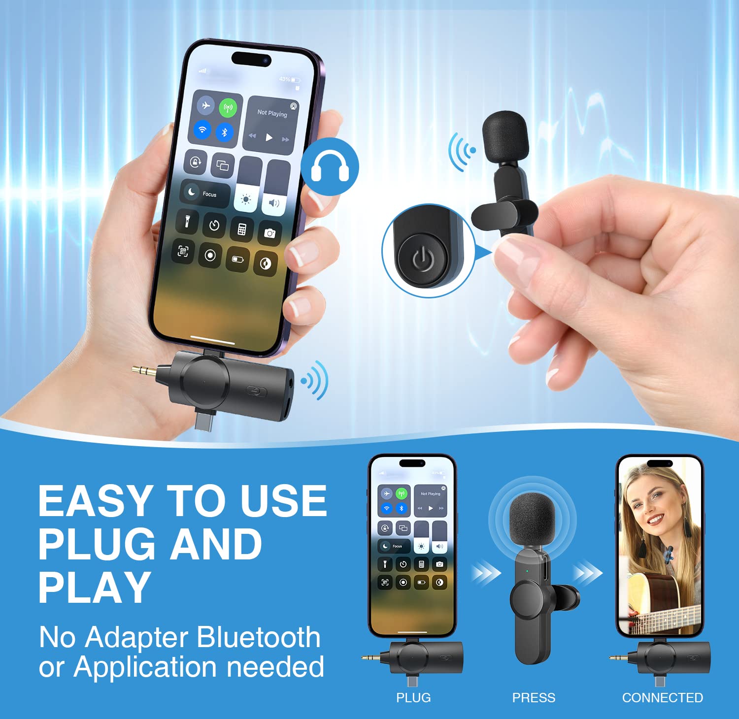 AIKELA Wireless Microphone for iPhone/Android/Camera/PC, Mini Wireless Lavalier Lapel Mic for Recording YouTube Facebook TikTok, Vlog, Interview Video, Live Stream,Plug-Play, and Noise Reduction