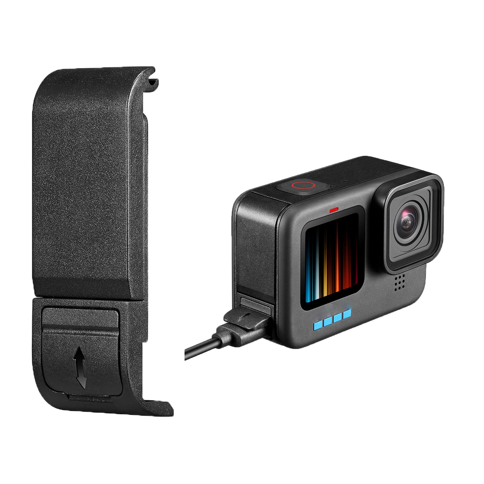 Nechkitter Replacement Side Door for GoPro Hero 10 Hero 9, Premium POM Plastic Removable Battery Case Cover Lid Type-C Charging Port Adapter Repair Part Camera Vlog Accessories with dust Plug