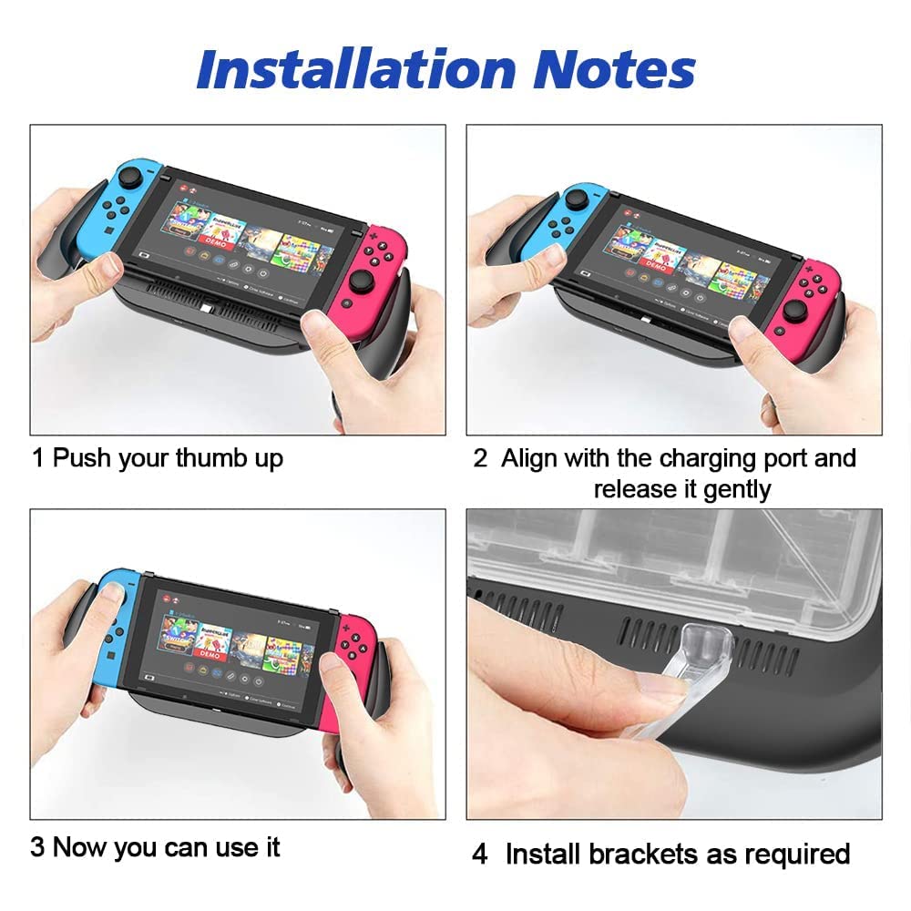 Grip Case with Stand for Nintendo Switch,Ergonomic Comfort Handles with Game Card Box USB C Charging Cable Protective Case Kit，with Tempered Glass Screen Protector & Thumb Grip Cap