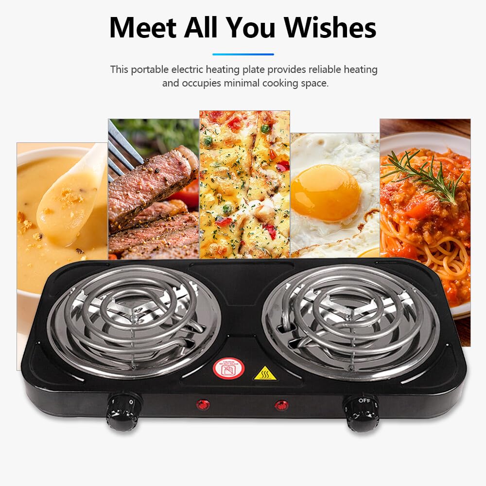 Timoau Electric Countertop Burner, Double Burner, 2000W Induction Cooktop, Portable Electric Hot Plate, 5 Level Adjustable Temperature Control Cooking Ranges for Home Dorm Camping Cooking