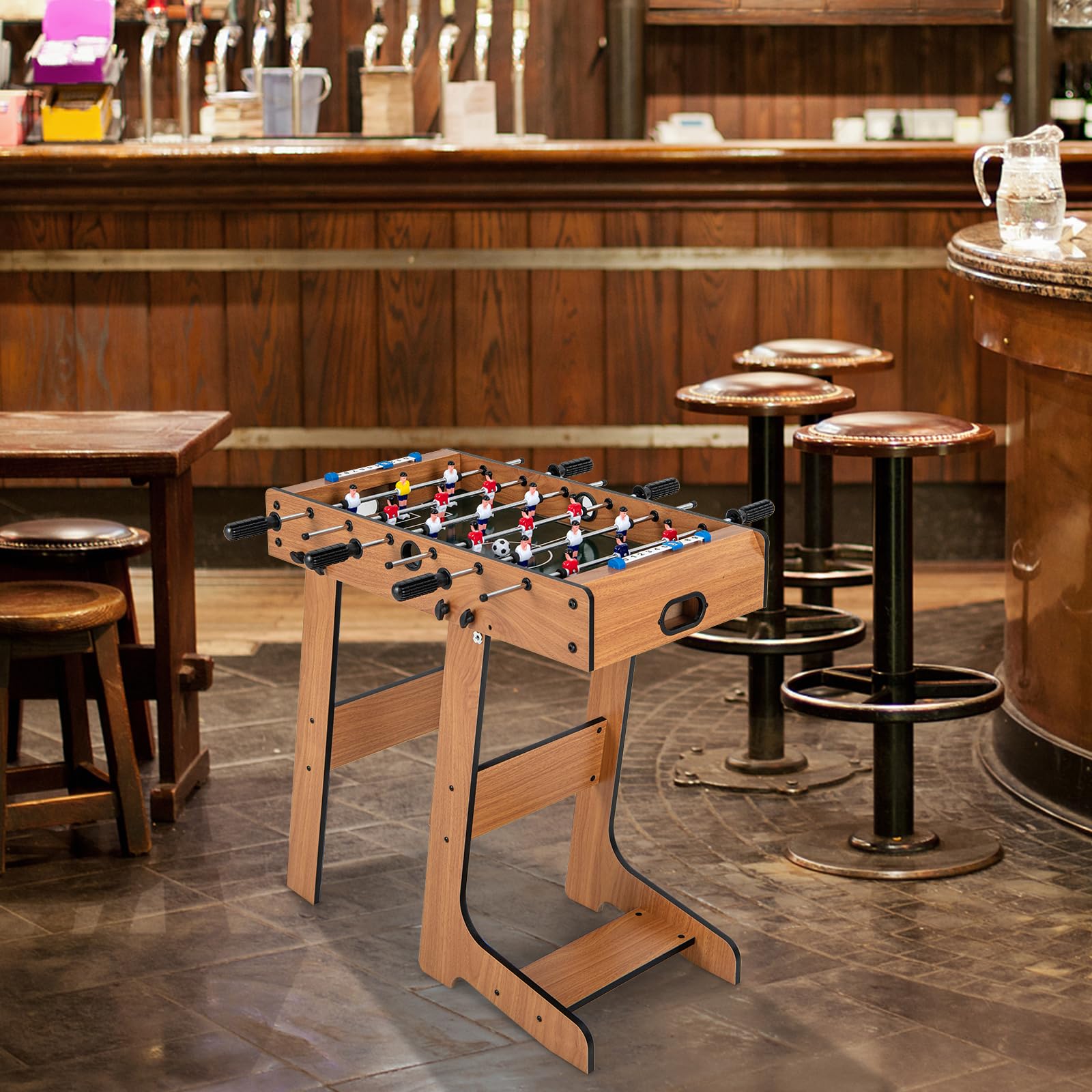 GYMAX Folding Foosball Table, 27” Freestanding Soccer Game Table with 2 Balls for Family, Home, Game Room, Foosball Table for Kids & Adult