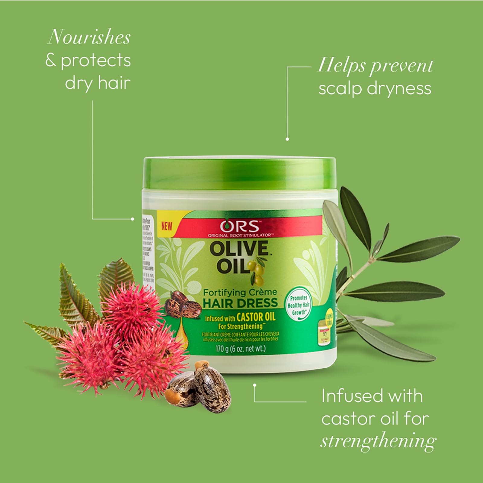 ORS Olive Oil Fortifying Cream Hair Dress Infused with Castor Oil for Strengthening 6 Ounces