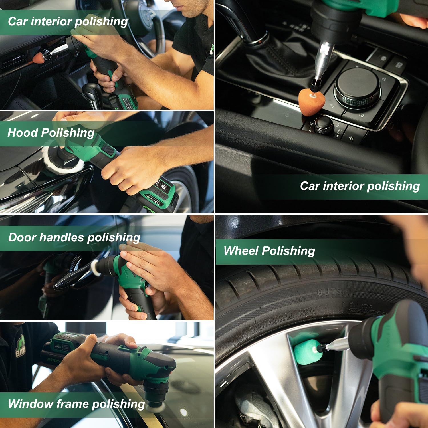 BATOCA S4 Cordless Polisher for Detailed Polishing with 2Pcs 12V 2.5Ah Batteries, RO&DA Buffer Polisher, 1&3inch Mini Brushless Polisher for Car Detailing, Complete Accessories Kit