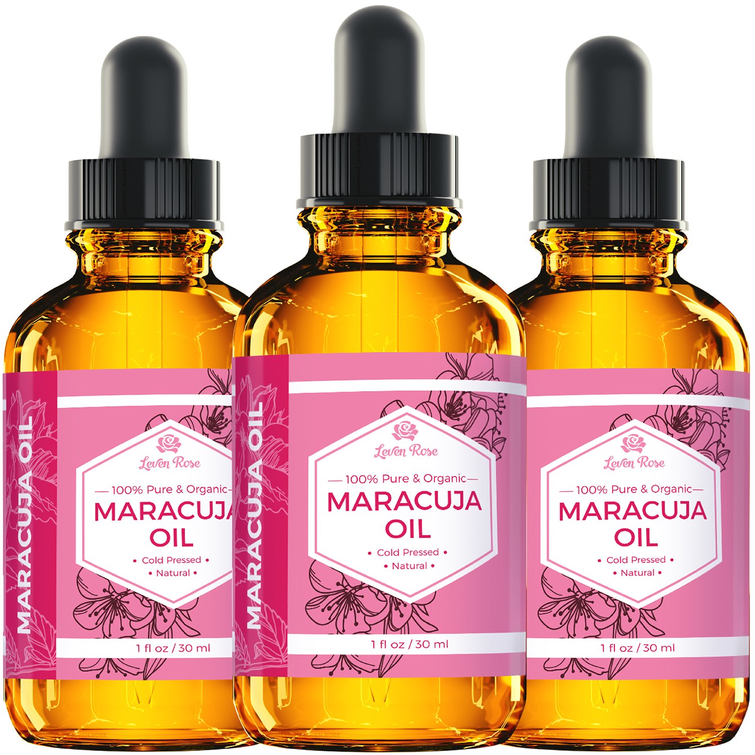 Leven Rose Maracuja Oil, Passion Fruit Seed Oil 100% Natural Moisturizer for Hair Skin and Nails 1 oz