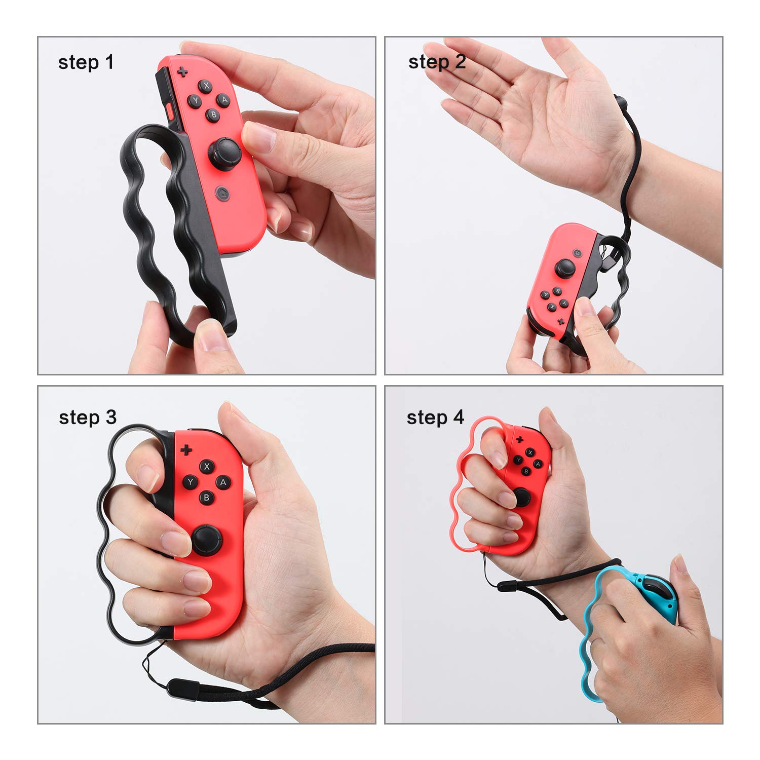 Grips for Fitness Boxing Switch, Controller Accessories Compatible with Nintendo Switch Sports and Switch Boxing Game, 2 Packs (Blue and Red)