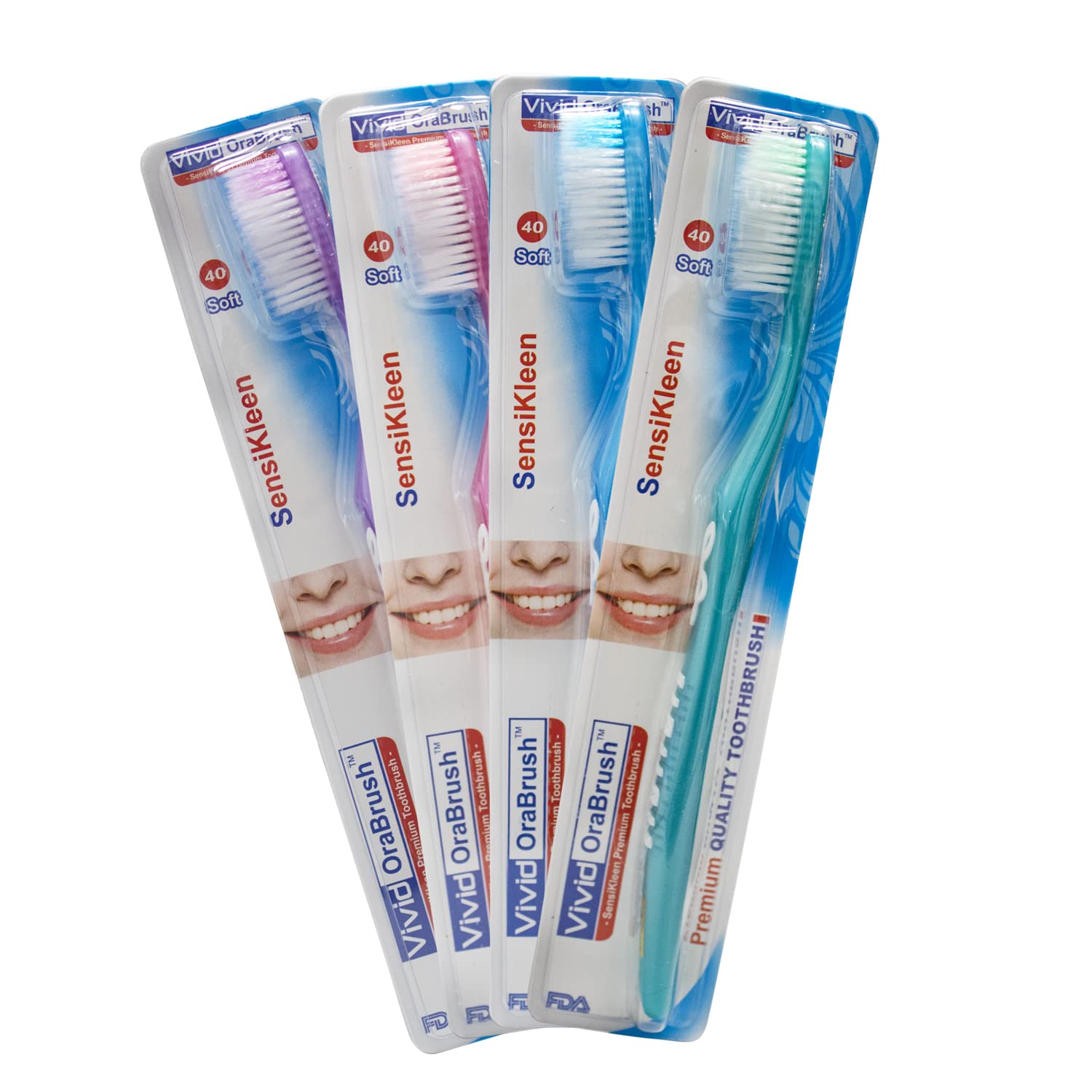 Vivid OraBrush Premium Quality Nylon Filament Toothbrushes – Softer, Rubber Bristles – Built-In Tongue Cleaner – Pack of 12 (SensiKleen)