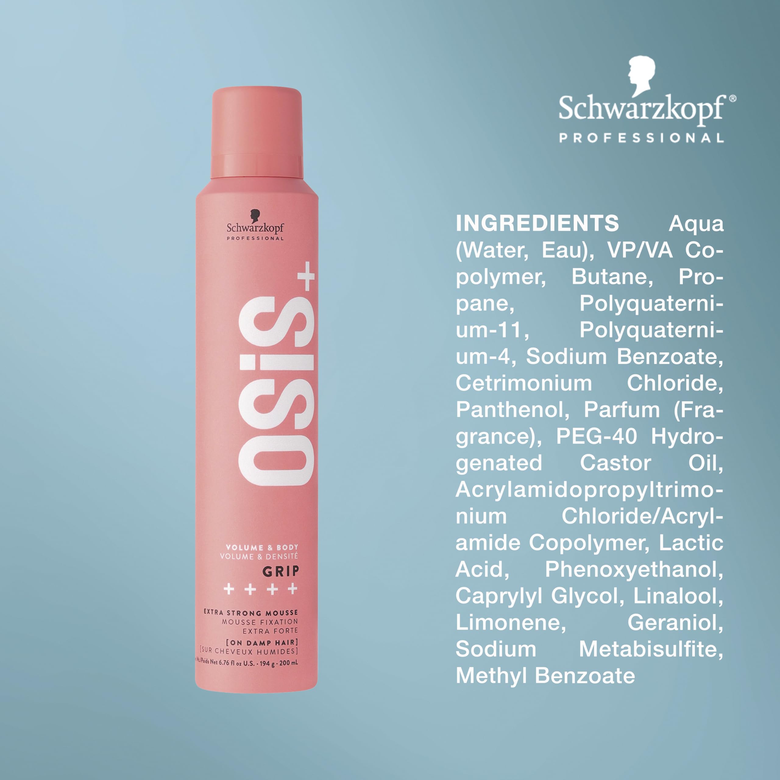 OSiS+ Grip Extreme Hold Mousse β Extra Strong Control and Volume with Lasting Definition and Natural Shine β Volumizing Formula Protects Against Blow Dry Damage, 7 oz