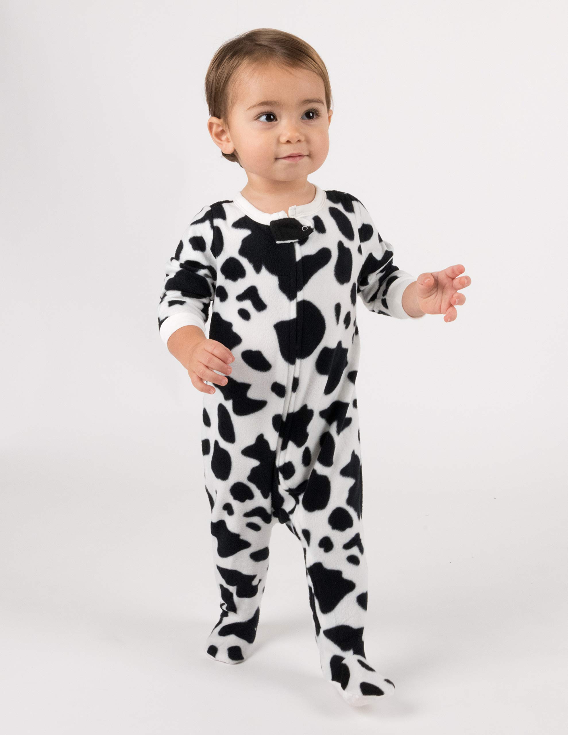 Leveret Boys Girls Kids Footed Fleece Pajama Cow Black 12-18 Month