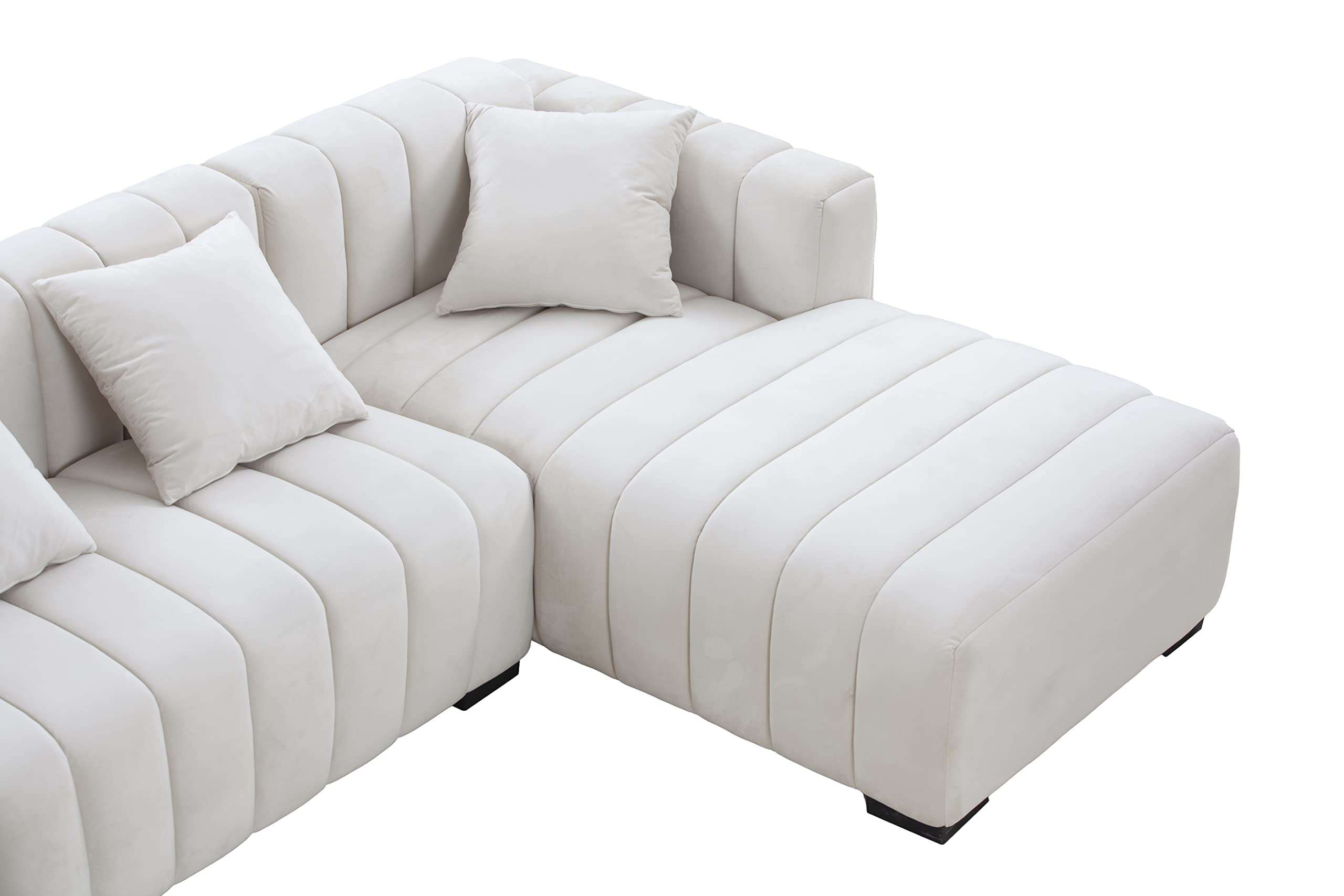 KEVINSPACE 139" Modern Large Velvet Fabric Sectional Sofa, L-Shape Couch 5-Seat Couch with 5 Same Color Pillows, Extra Wide Chaise Lounge for Living Room, Apartment, Office,Beige Right Facing