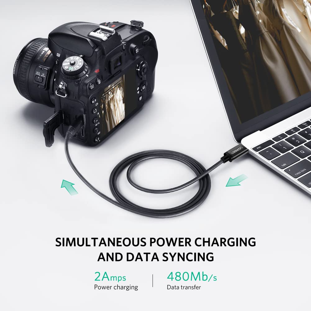 UGREEN Mini USB to USB C Cable 3FT Mini USB to Type C Compatible with Digital Camera MP3 Player GPS Receiver and More Mini B Devices PVP Black