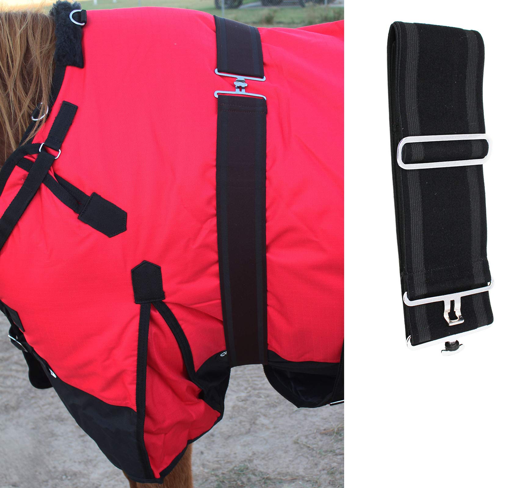 CHALLENGER Horse Blanket Sheet Cooler Adjustable Elastic Surcingle Black 403EE01BK