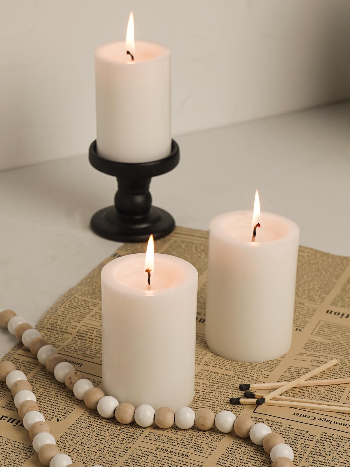 White Pillar Candles Set of 6,Unscented Pillar Candles Bulk-2.8x4in,420 Hours Long Burning Smokeless Pillar Dinner Candles,Dripless Large Round Candle for Wedding, Home Dinner, Parties, Spas