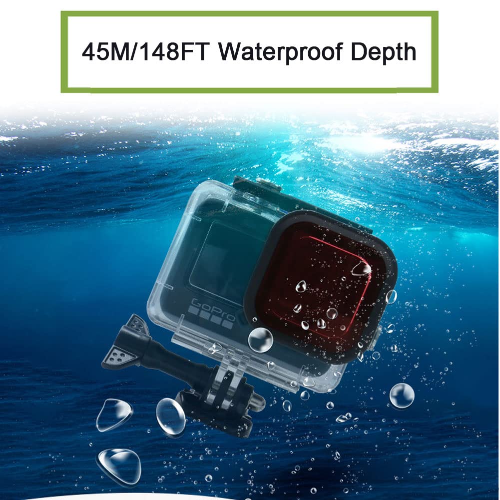 Alsukeay Waterproof Housing Case for GoPro Hero 9 Hero 10 Black Action Camera 148ft/45M Underwater Diving Scuba Case with Red Filter Quick Release Mount Accessories